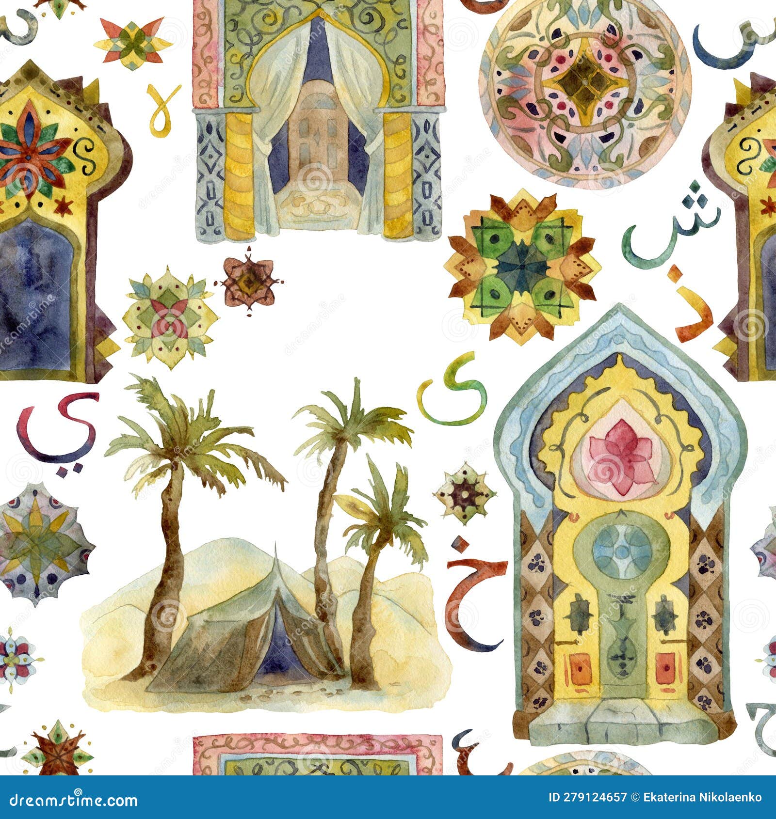 Seamless Pattern with Floral Elements, Arabic Arches, Arabic ...