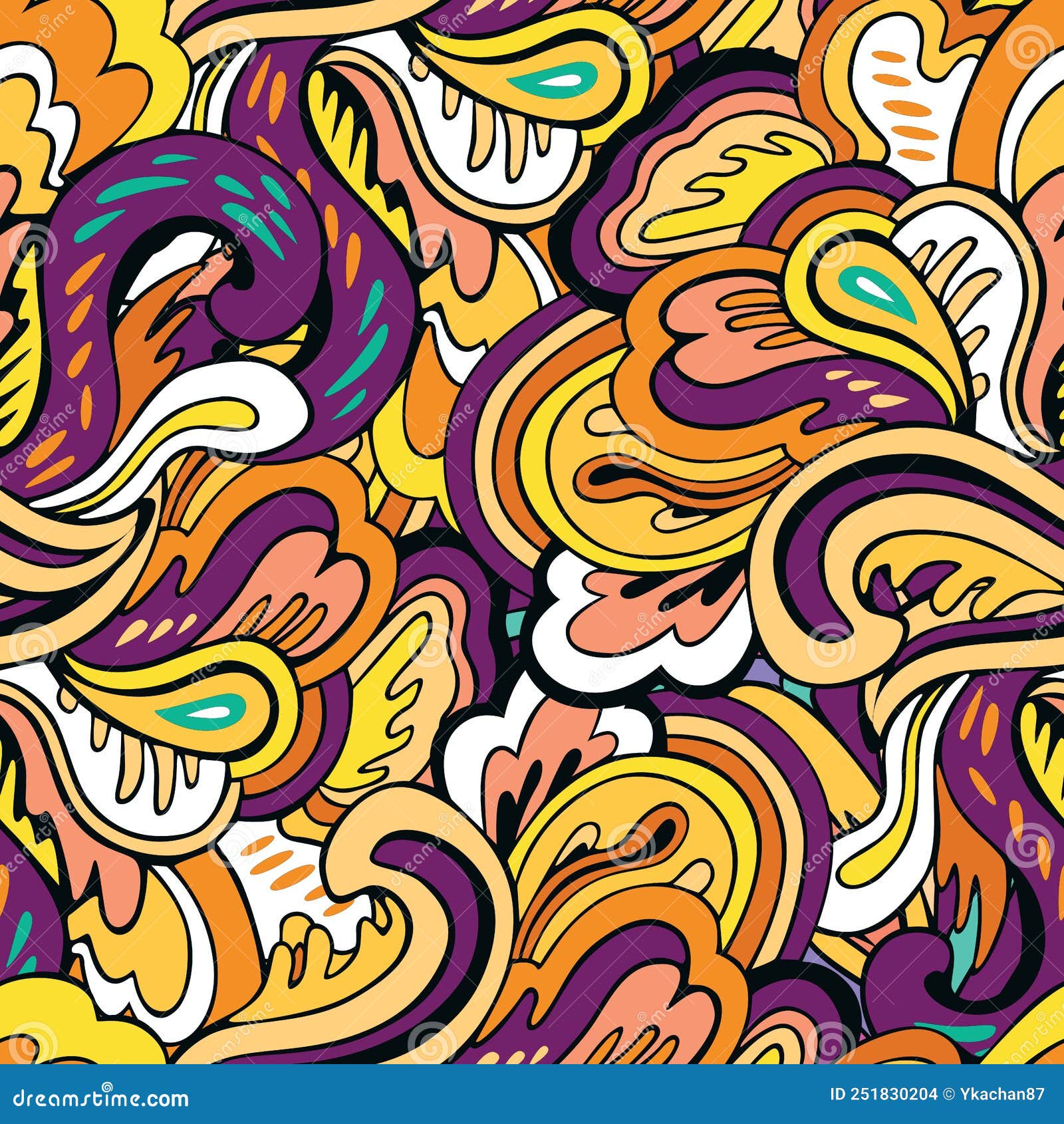 Seamless Pattern with Floral and Plants Element in Psychedelic Funky ...