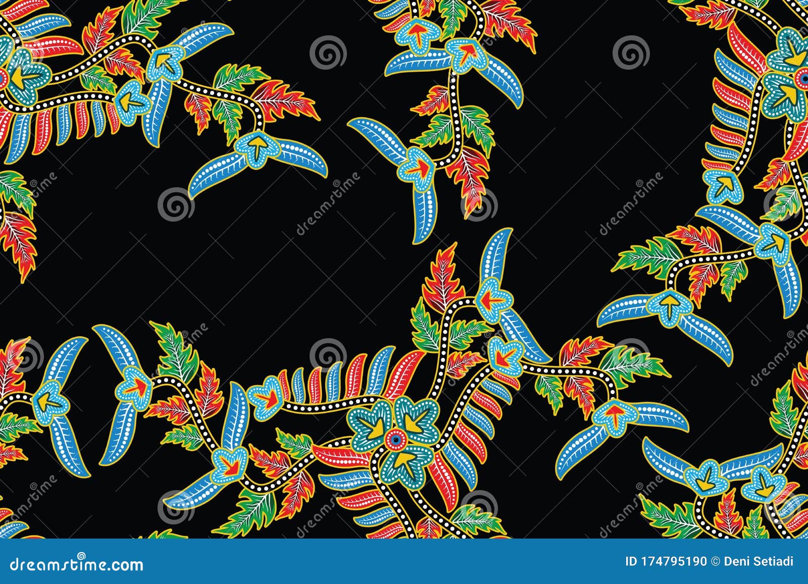 Seamless Pattern with Floral Vector Illustration, Batik Background ...