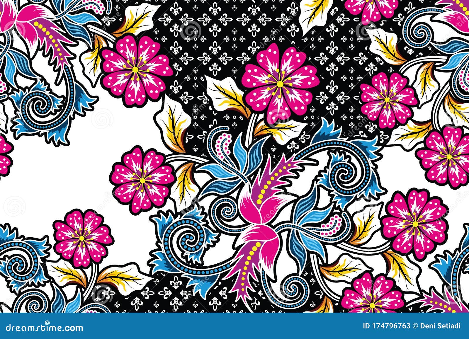 Seamless Pattern with Floral Vector Illustration, Batik Background ...