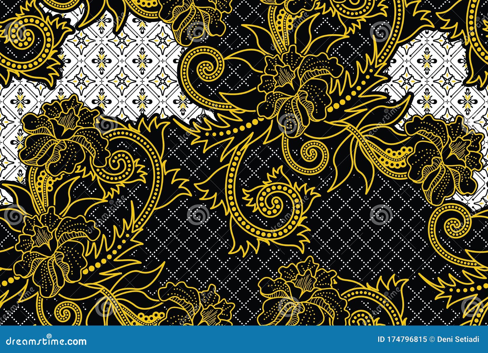 Seamless Pattern with Floral Vector Illustration, Batik Background ...