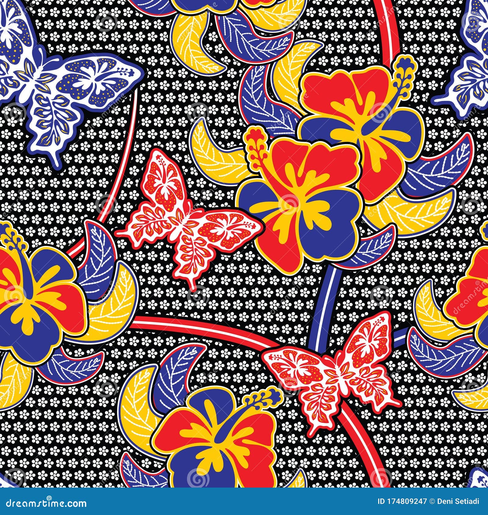 Seamless Pattern with Floral Vector Illustration, Colorful Batik Stock ...