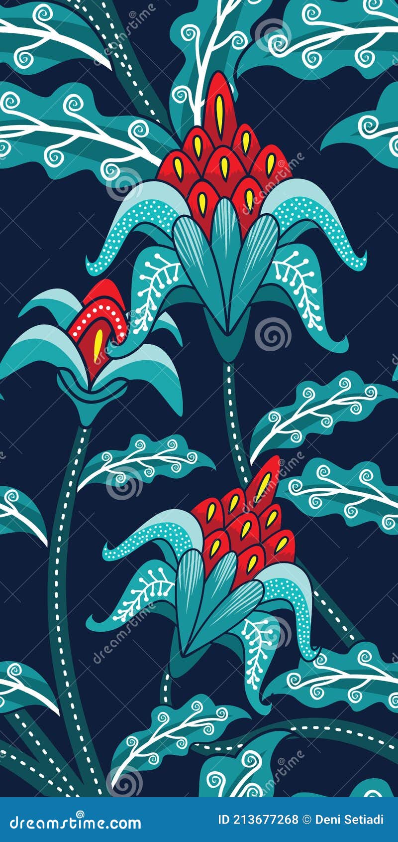 Seamless Pattern with Floral Vector Illustration, Modern Batik Stock ...