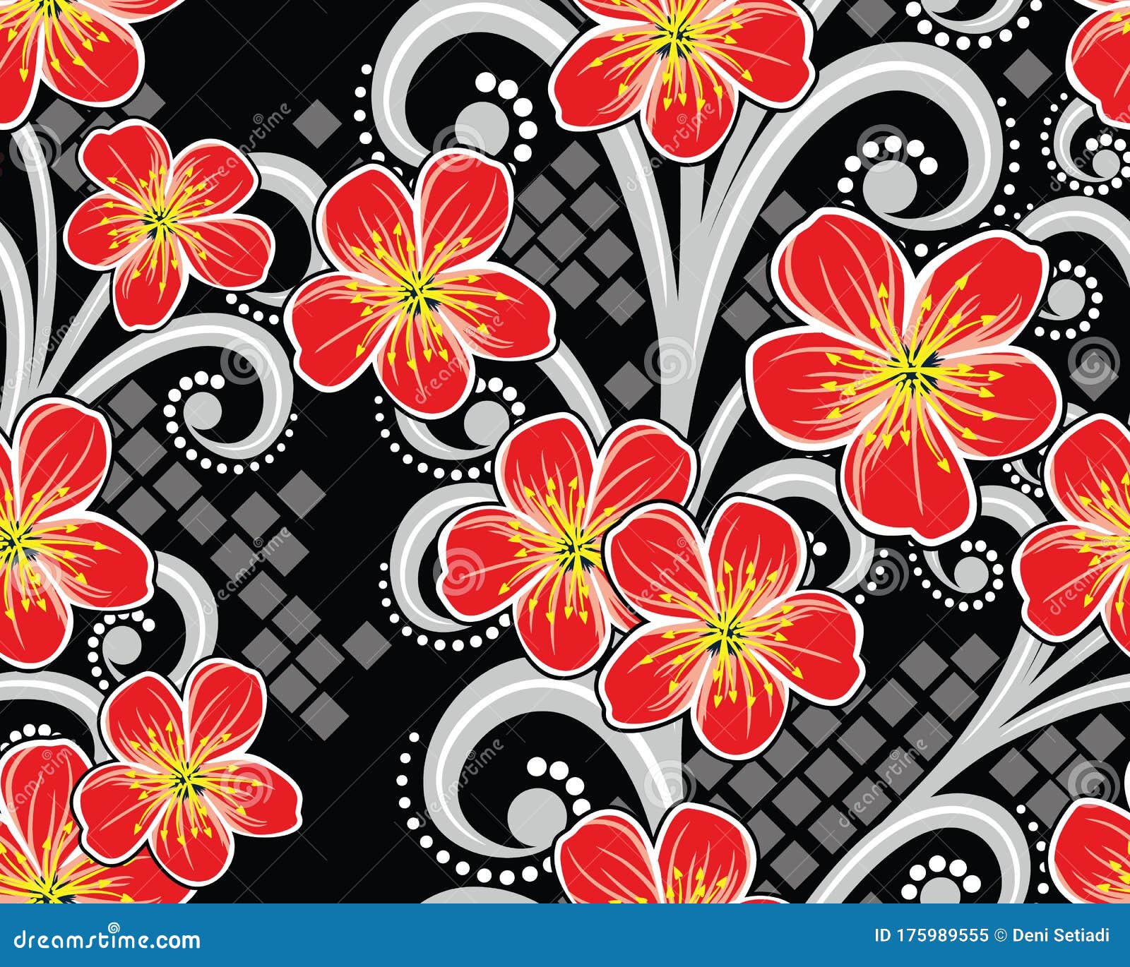 Floral Batik Motif Vector Illustration Stock Vector - Illustration of ...