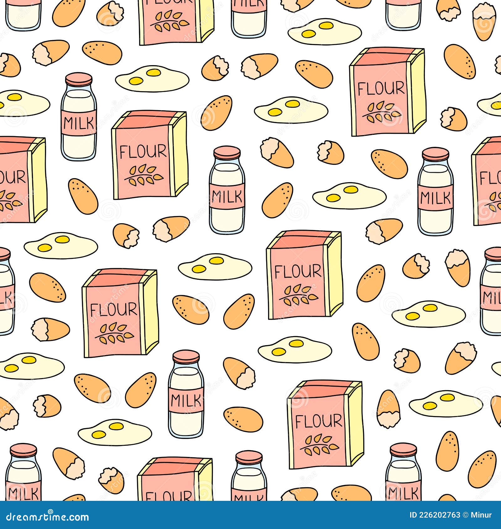Seamless Pattern with Flour, Eggs and Milk. Stock Vector - Illustration ...