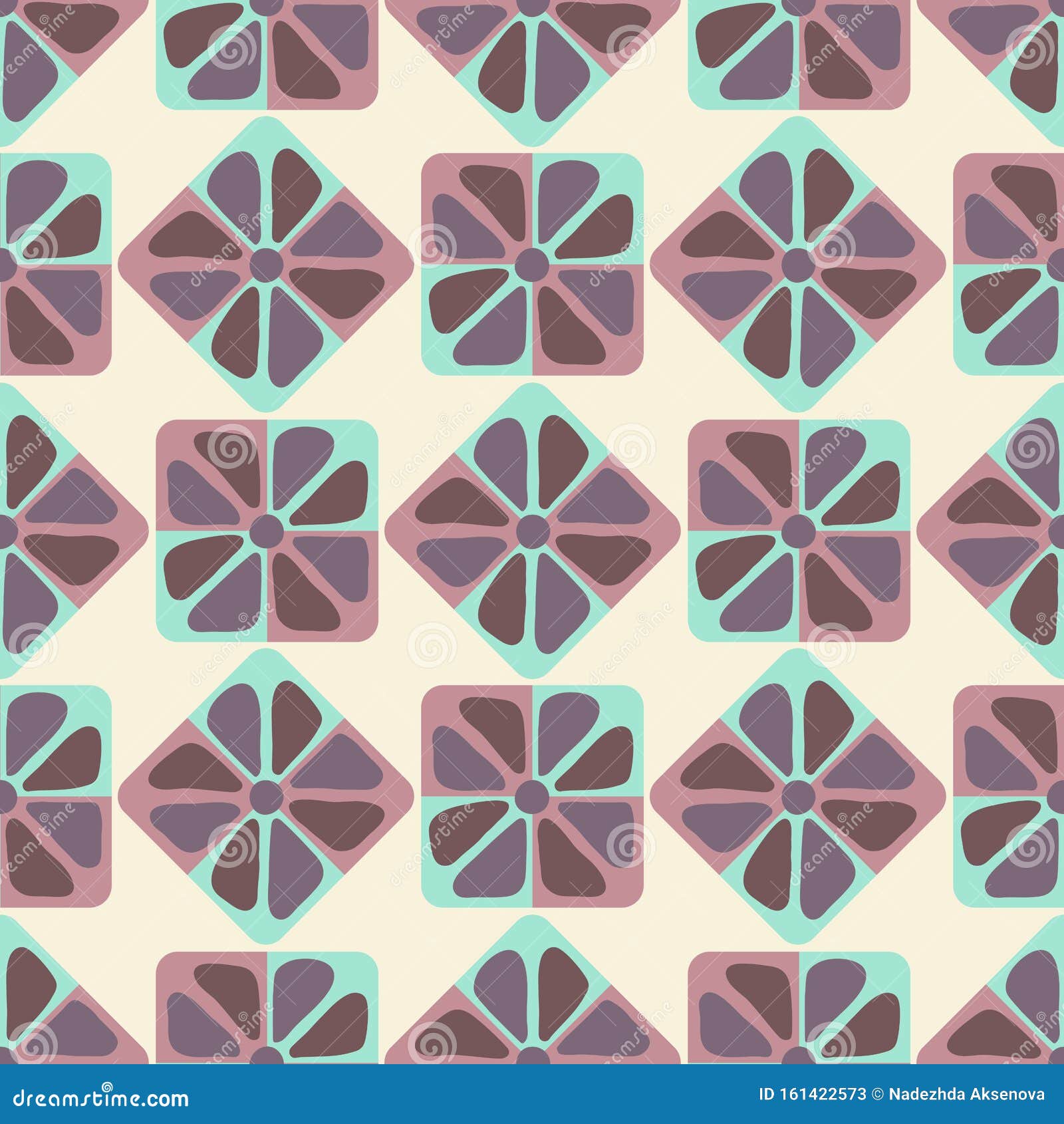 Seamless Pattern, Flower Abstract Shapes in Square with Rounded Corners ...