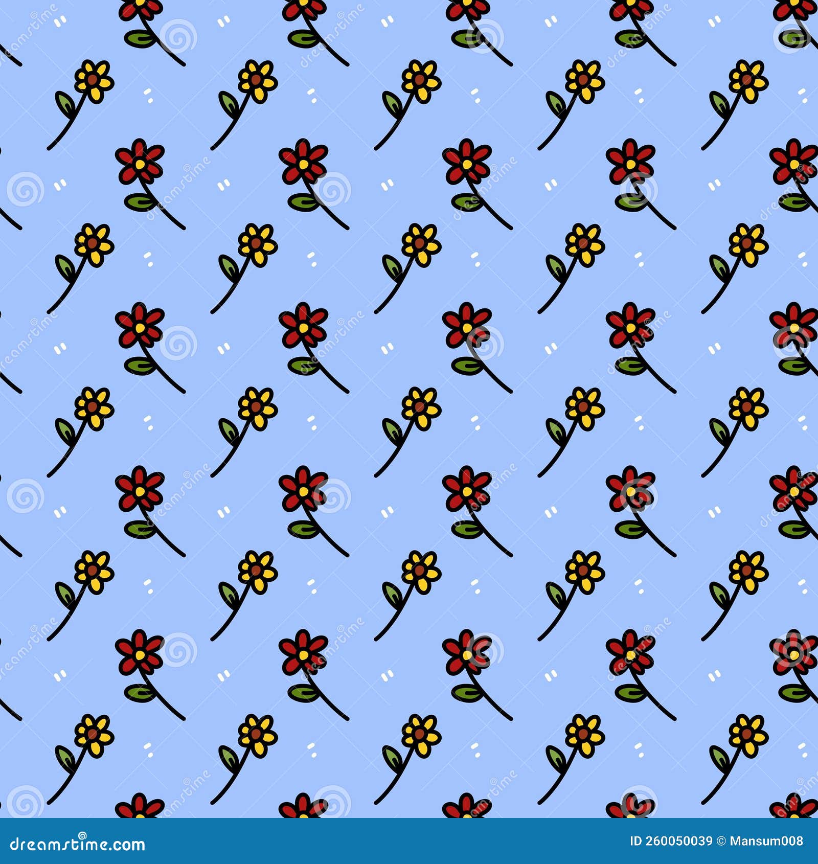 Seamless Pattern of Flower Cartoon Stock Illustration - Illustration of ...