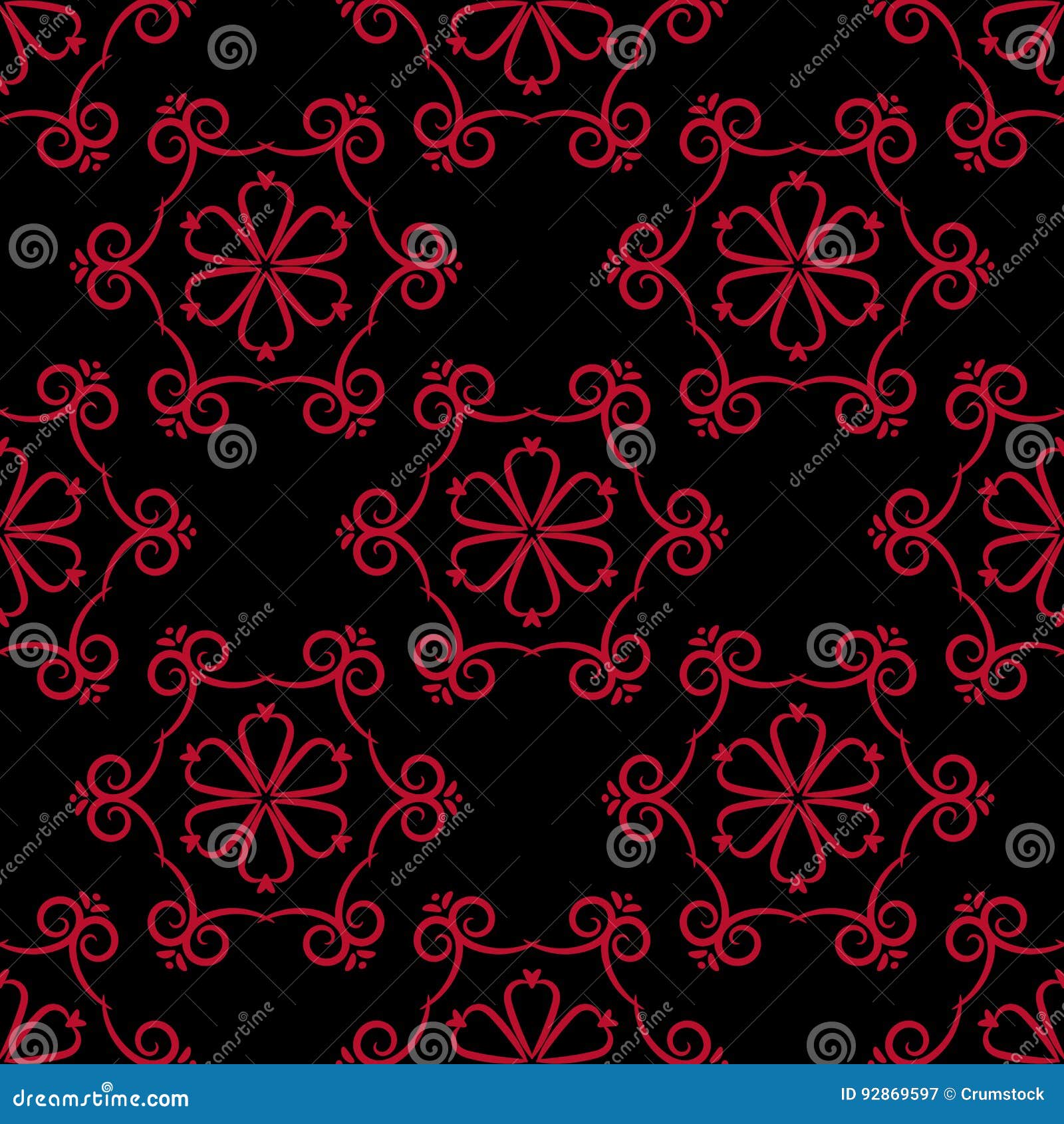Seamless Pattern with Flower Element. Red and Black Abstract Wallpaper ...