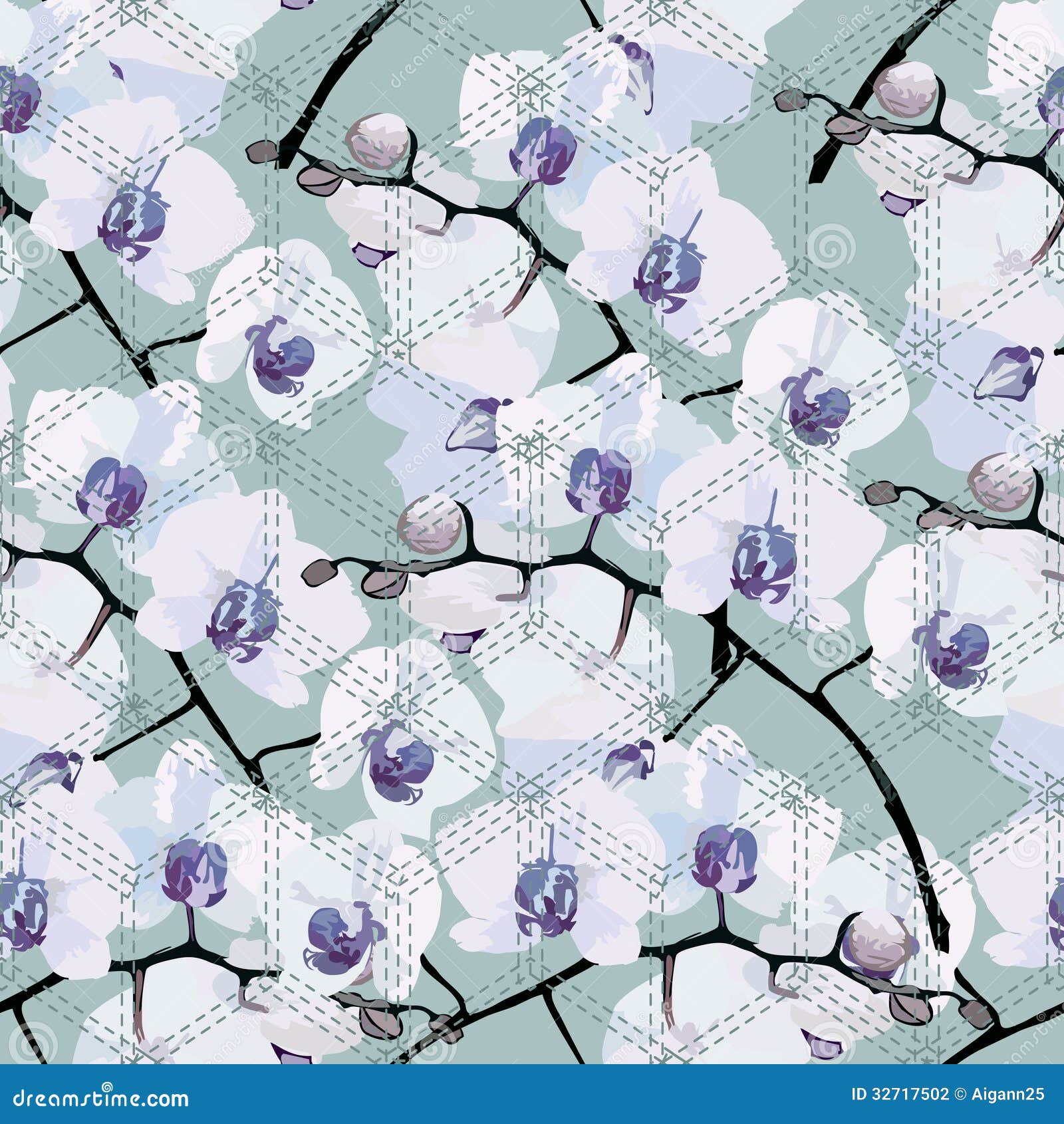 Seamless Pattern of Flower Orchids Stock Vector - Illustration of blue ...