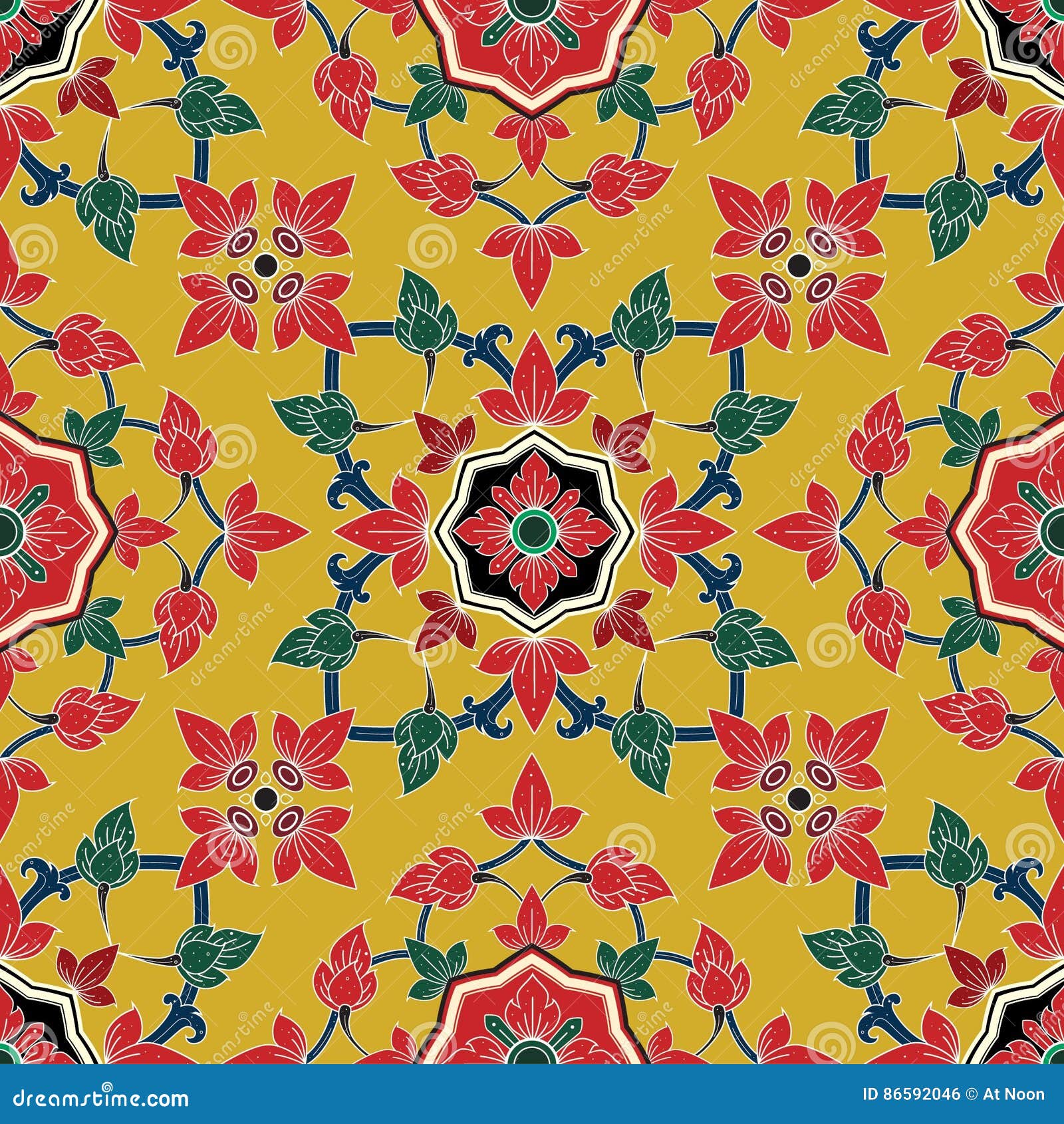 Seamless Pattern Flower in Traditional Thai Stock Vector - Illustration ...