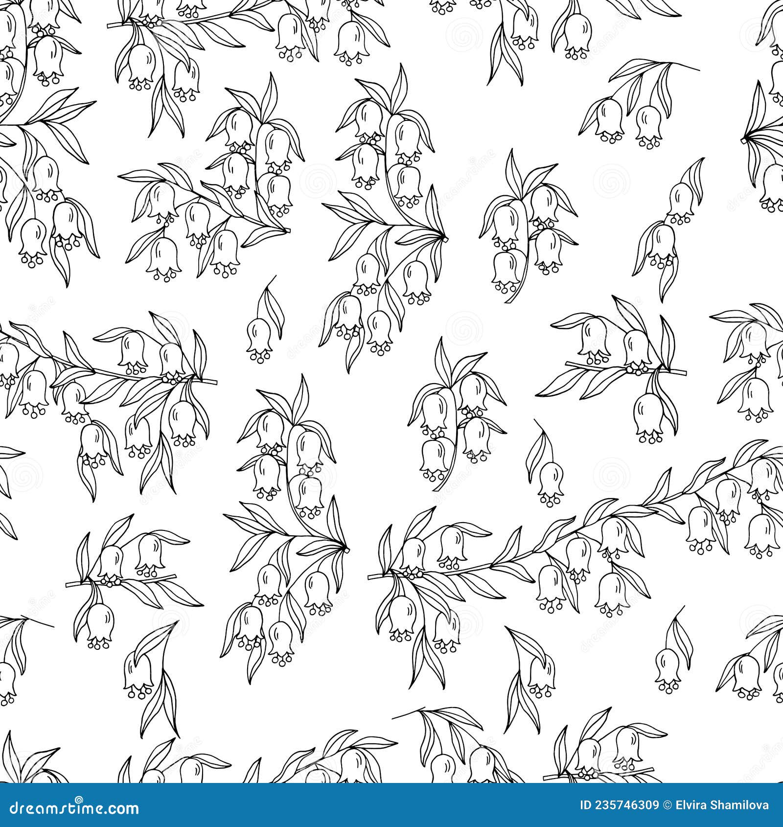 Seamless Pattern with Flowering Branches, Coloring Page Stock Vector ...