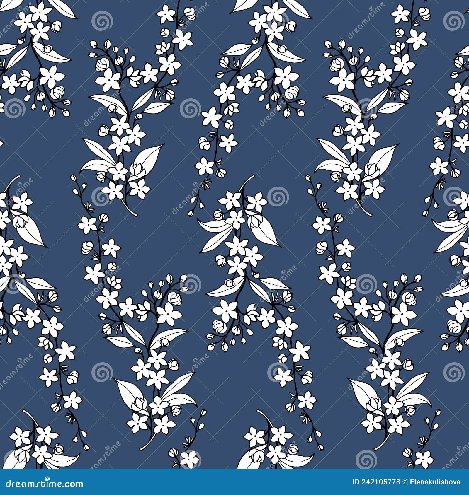 Seamless Pattern with Flowering Branches of an Ornamental Spirea Shrub ...