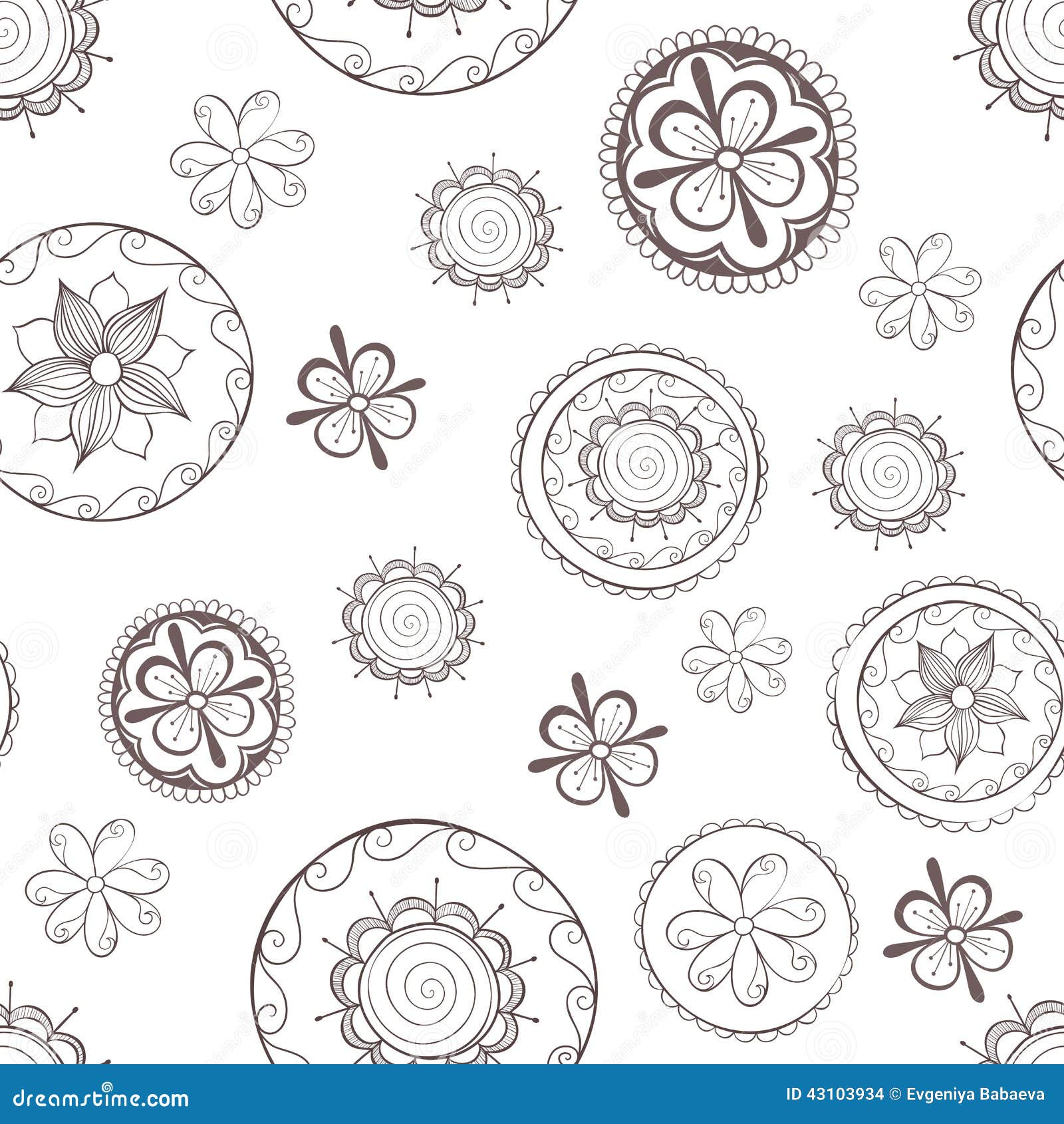 Seamless Pattern with Flowers in Circles. Stock Vector - Illustration ...