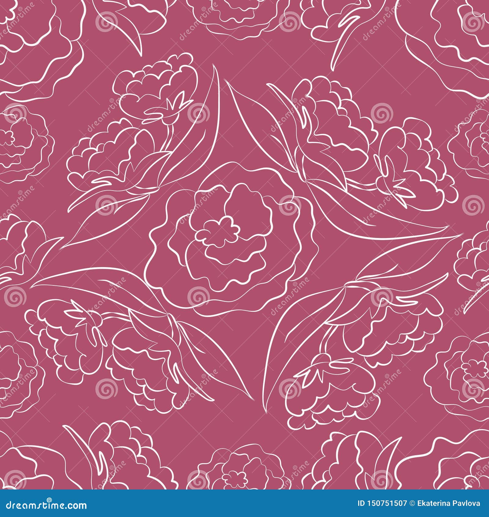 Seamless Pattern with Flowers Contour. Stock Vector - Illustration of ...