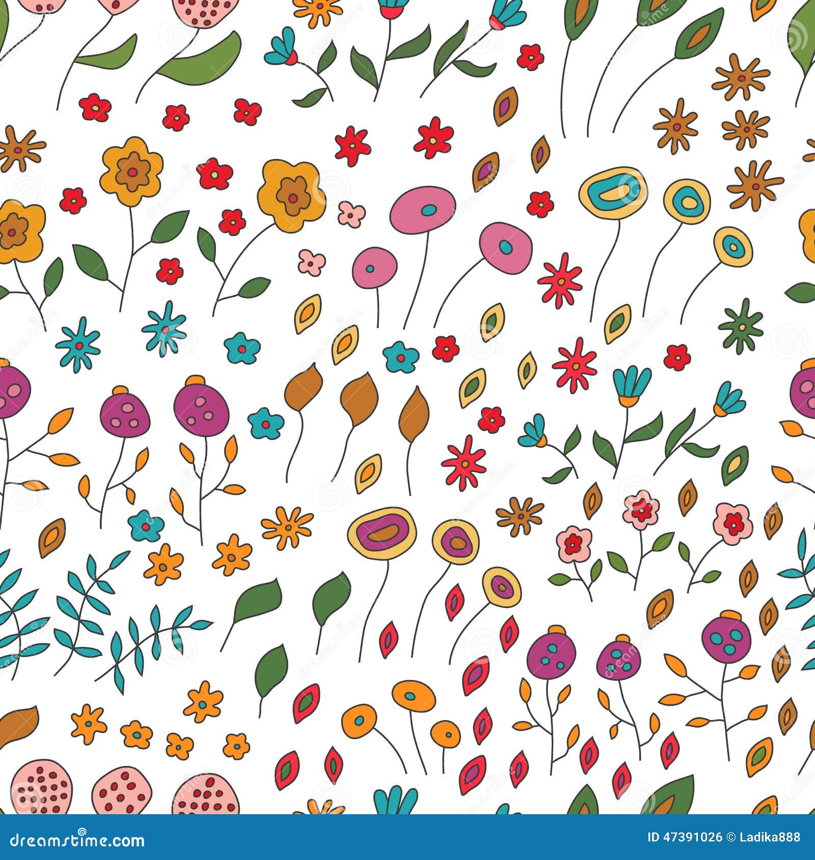 Seamless Pattern of Flowers of Different Colors on Stock Vector ...