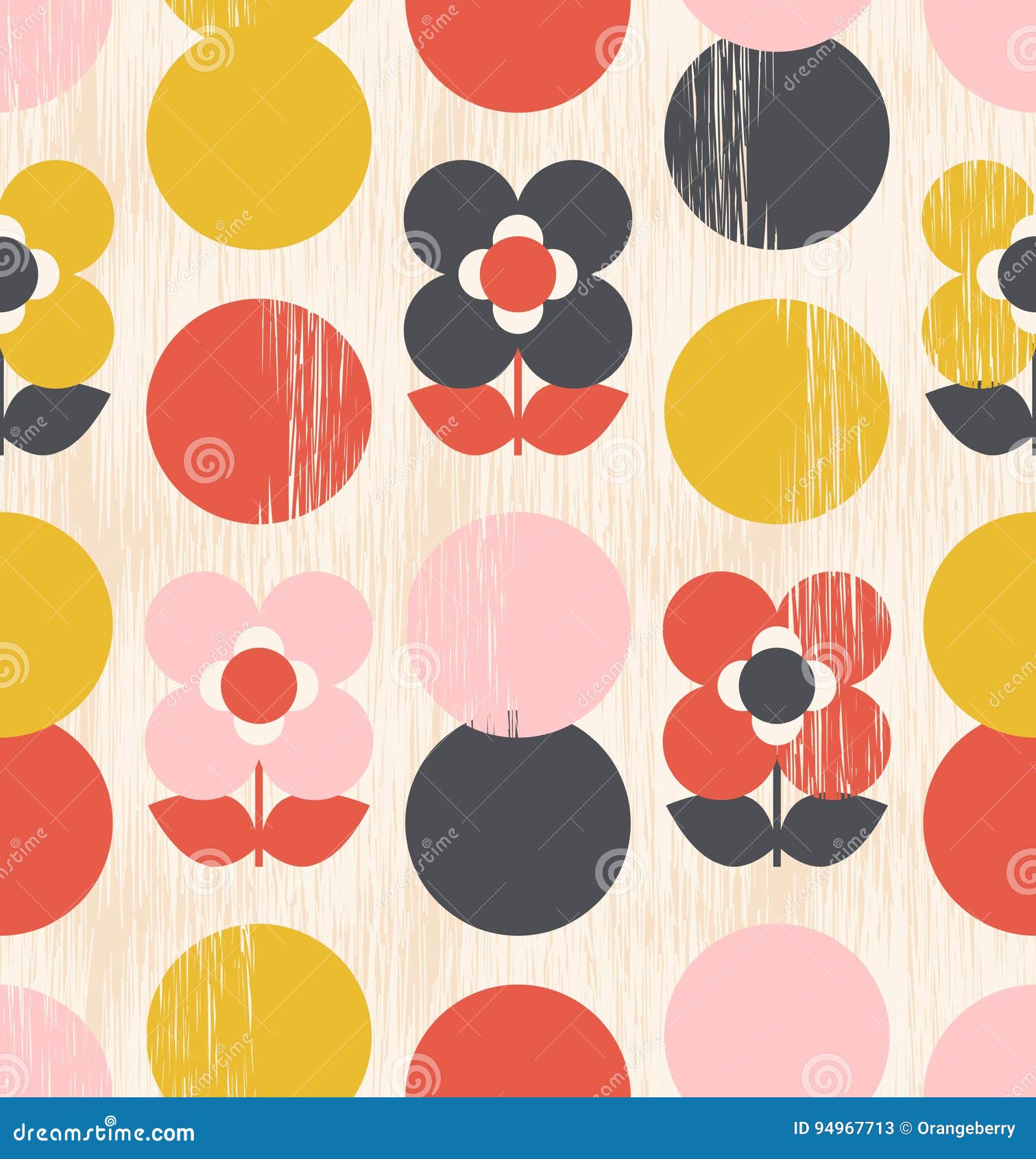 Seamless Pattern with Flowers and Dots Stock Vector - Illustration of ...