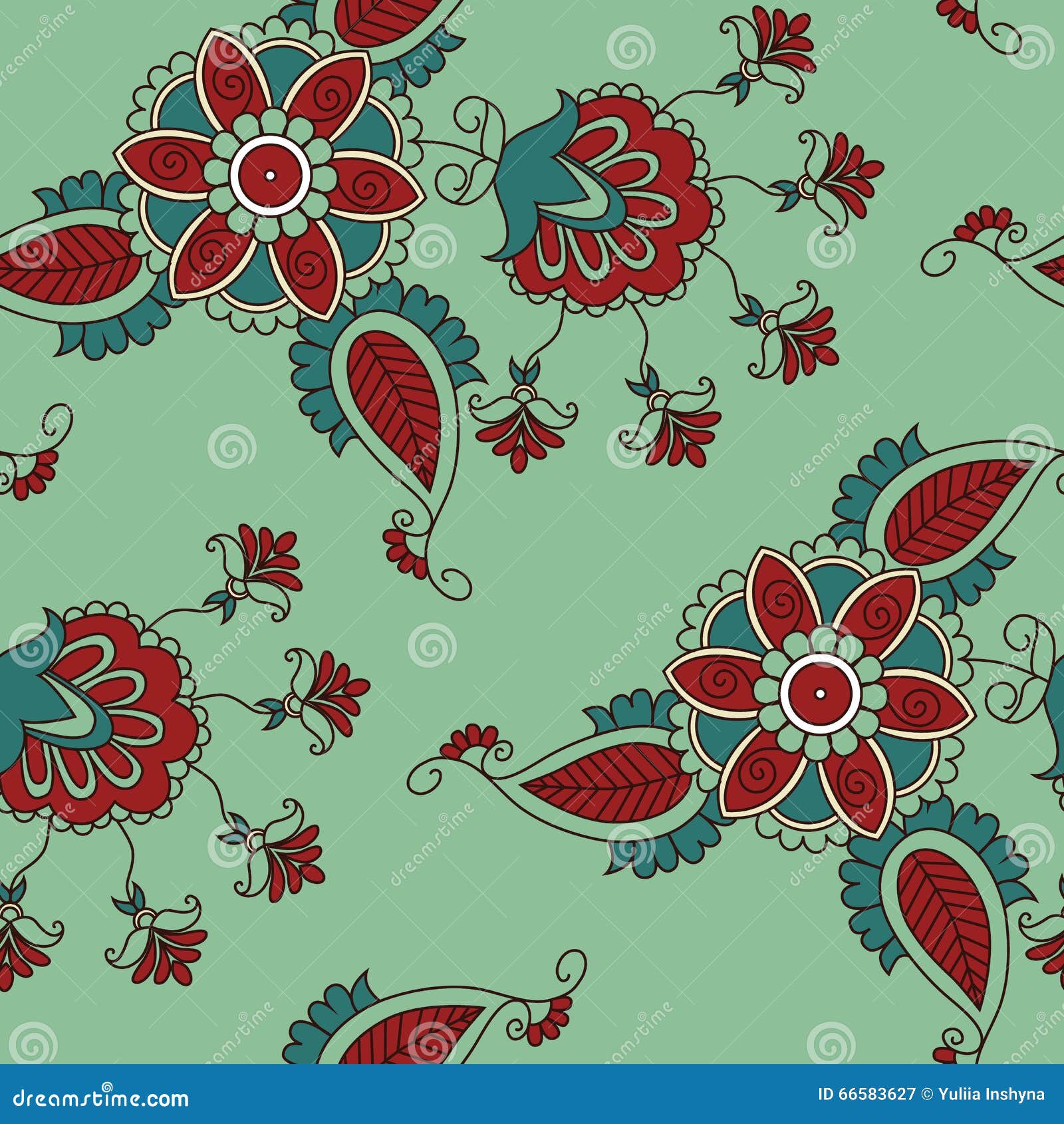 Seamless Pattern with Flowers in Indian Style. Stock Vector ...
