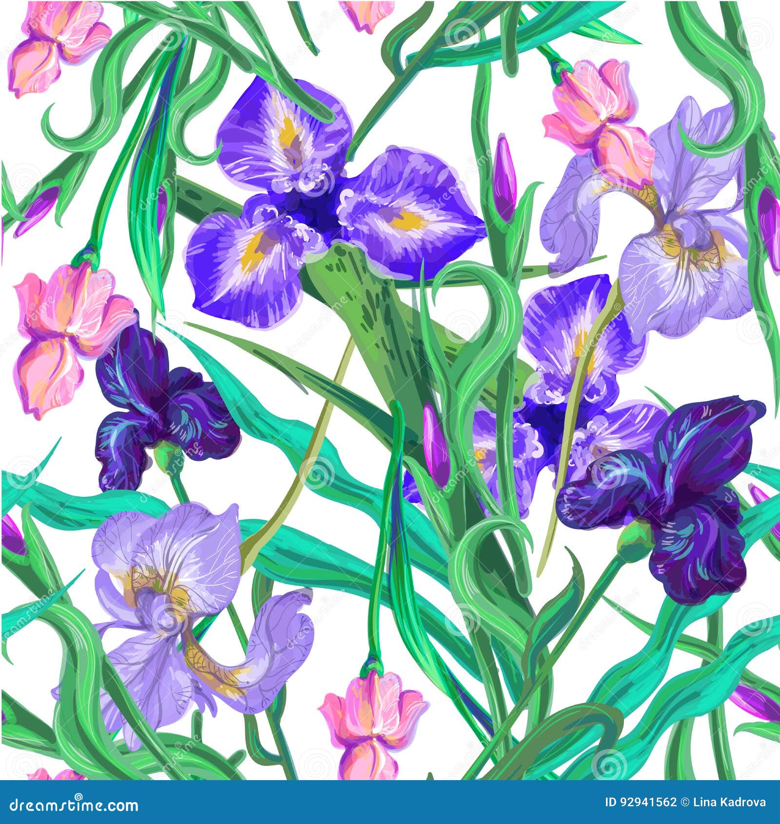 Seamless Pattern with Flowers. Iris. Vector. Hand Drawn. Stock Vector ...