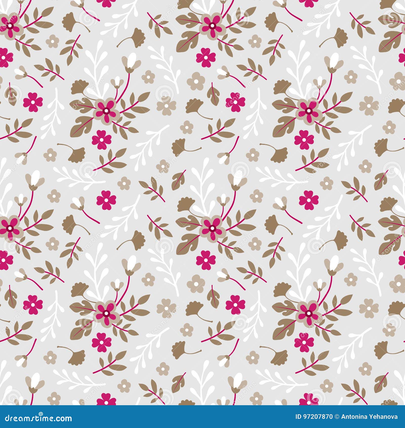 Seamless Pattern Flowers and Leaves. Stock Vector - Illustration of ...