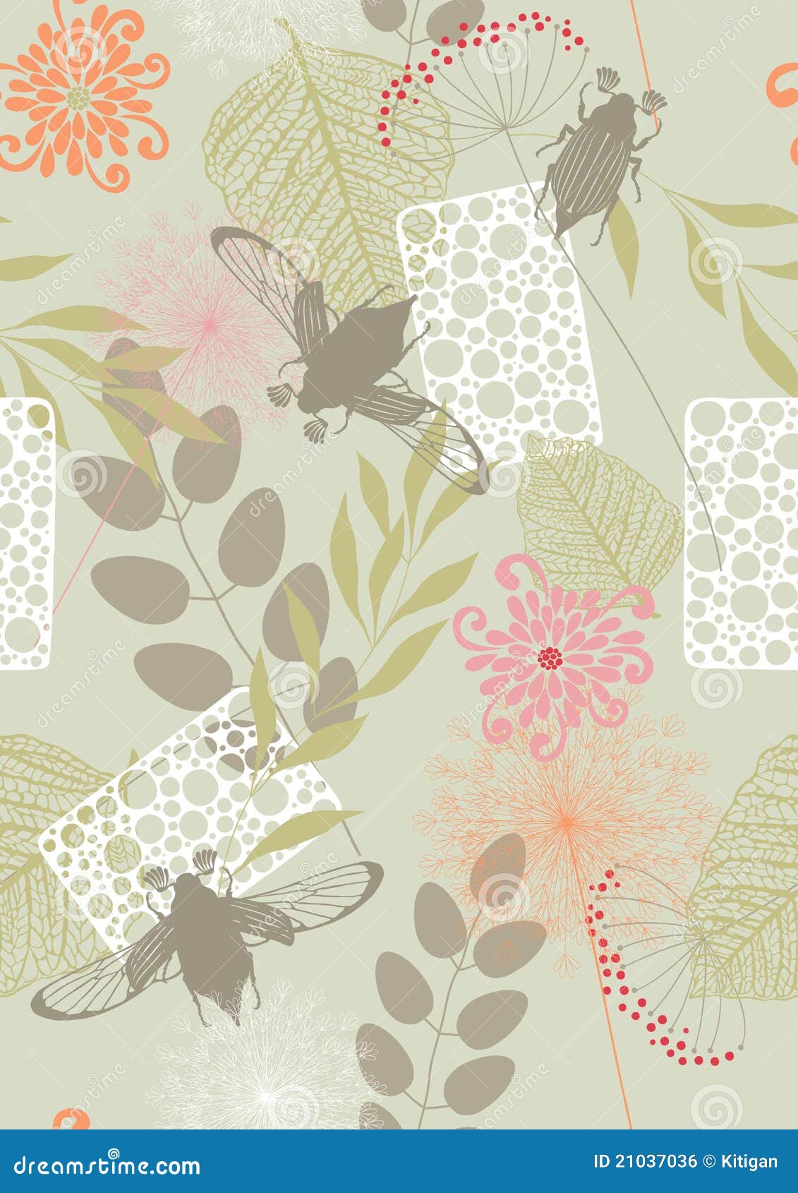 Seamless Pattern with Flowers and May-Bugs Stock Vector - Illustration ...