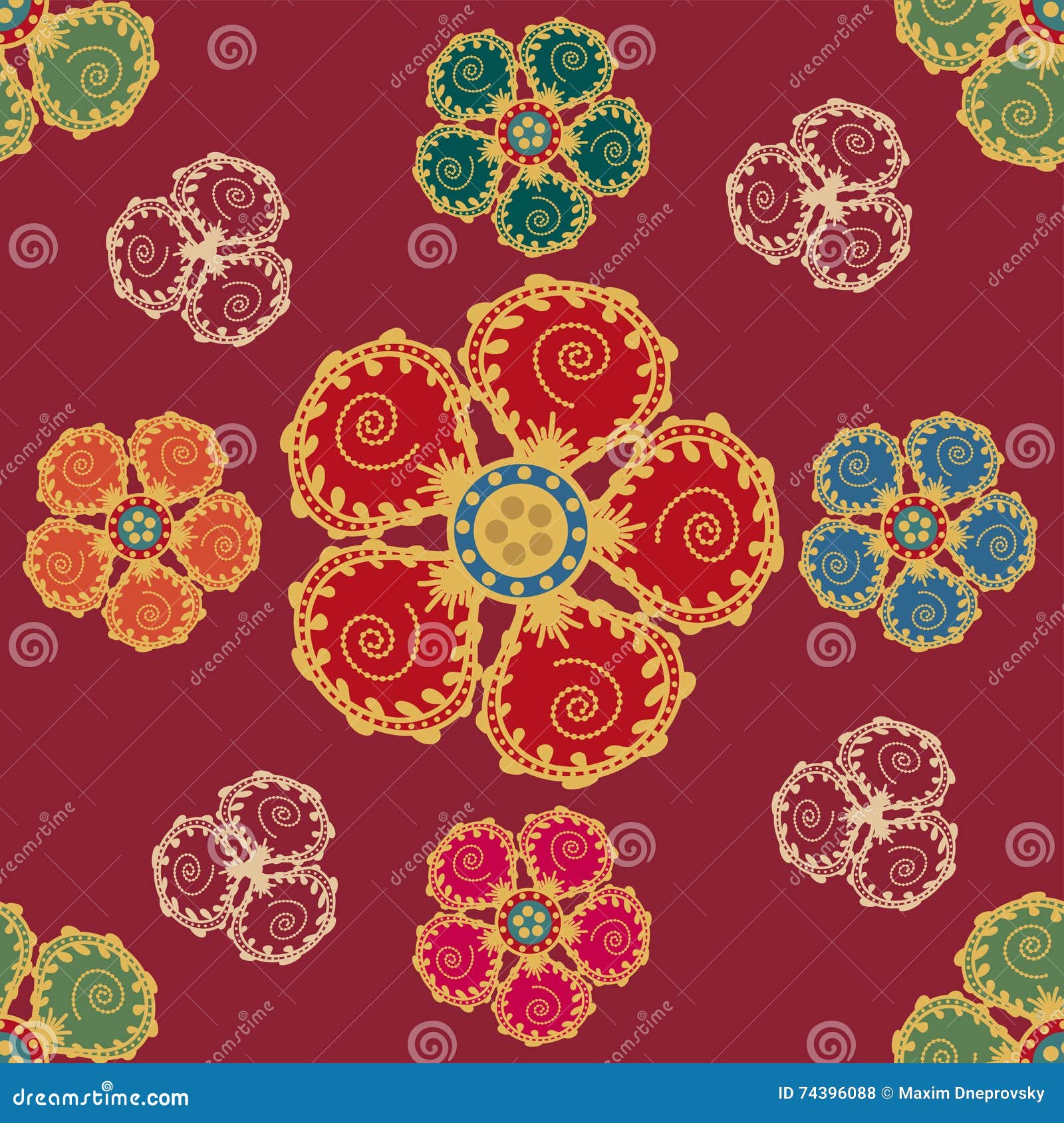 Seamless Pattern with Flowers Stock Vector - Illustration of ornate ...