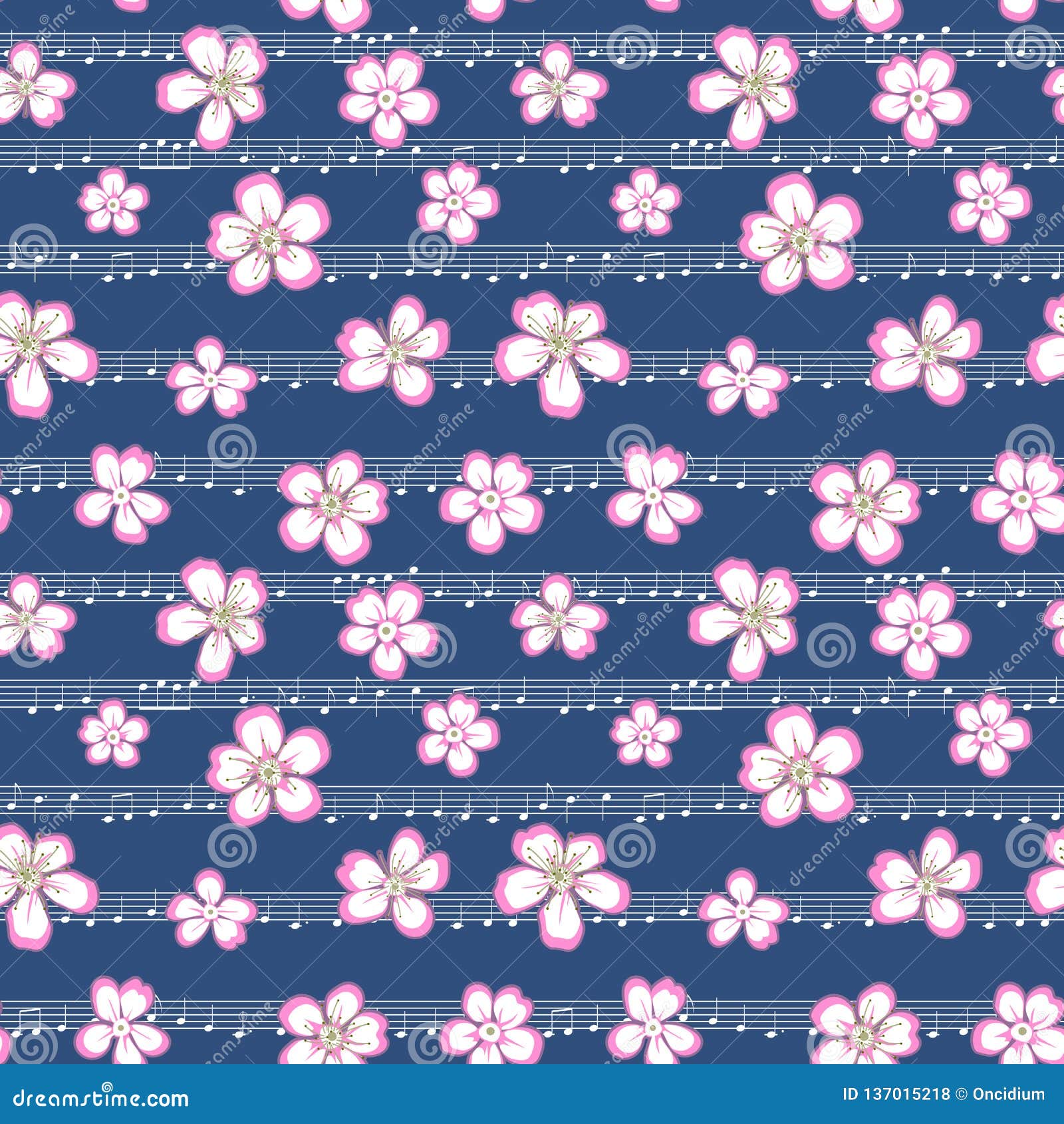 Seamless Pattern with Flowers and Music Notes. Stock Vector ...