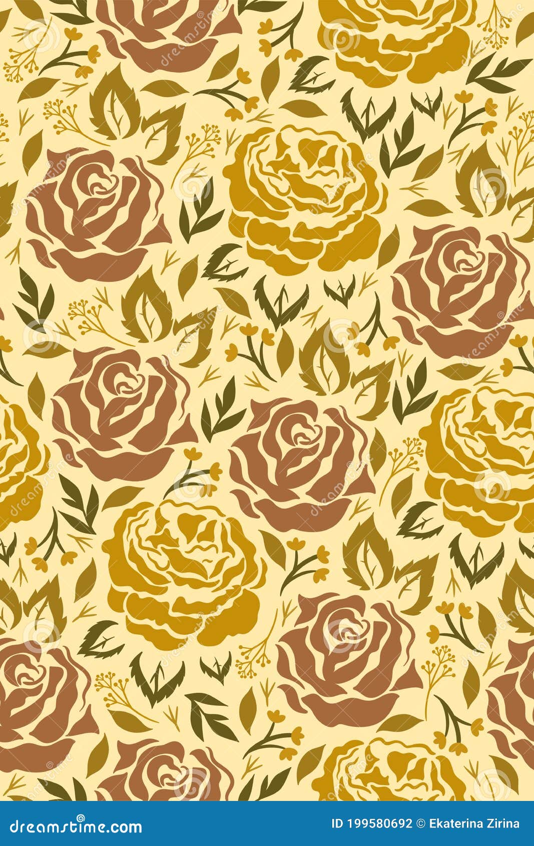 Seamless Pattern with Flowers in Mustard Colors. Vector Graphics Stock ...