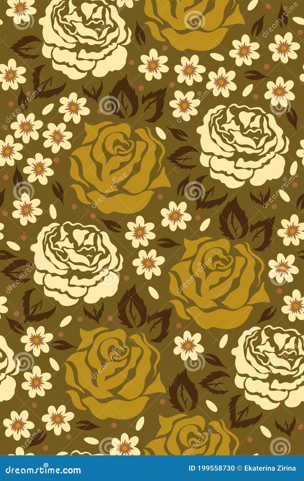 Seamless Pattern with Flowers in Mustard Colors. Vector Graphics Stock ...
