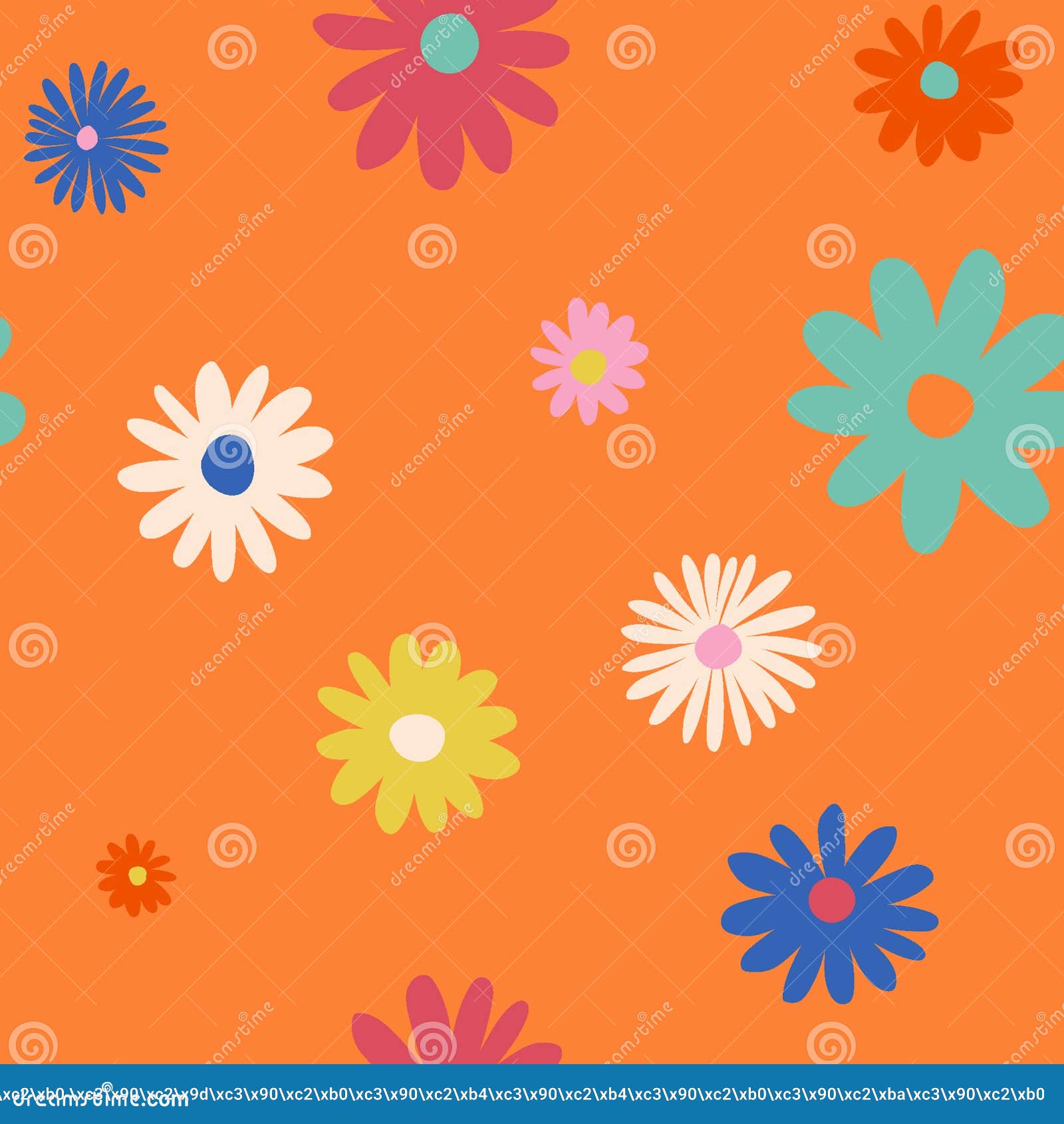 Seamless Pattern, Flowers on an Orange Background Stock Vector ...