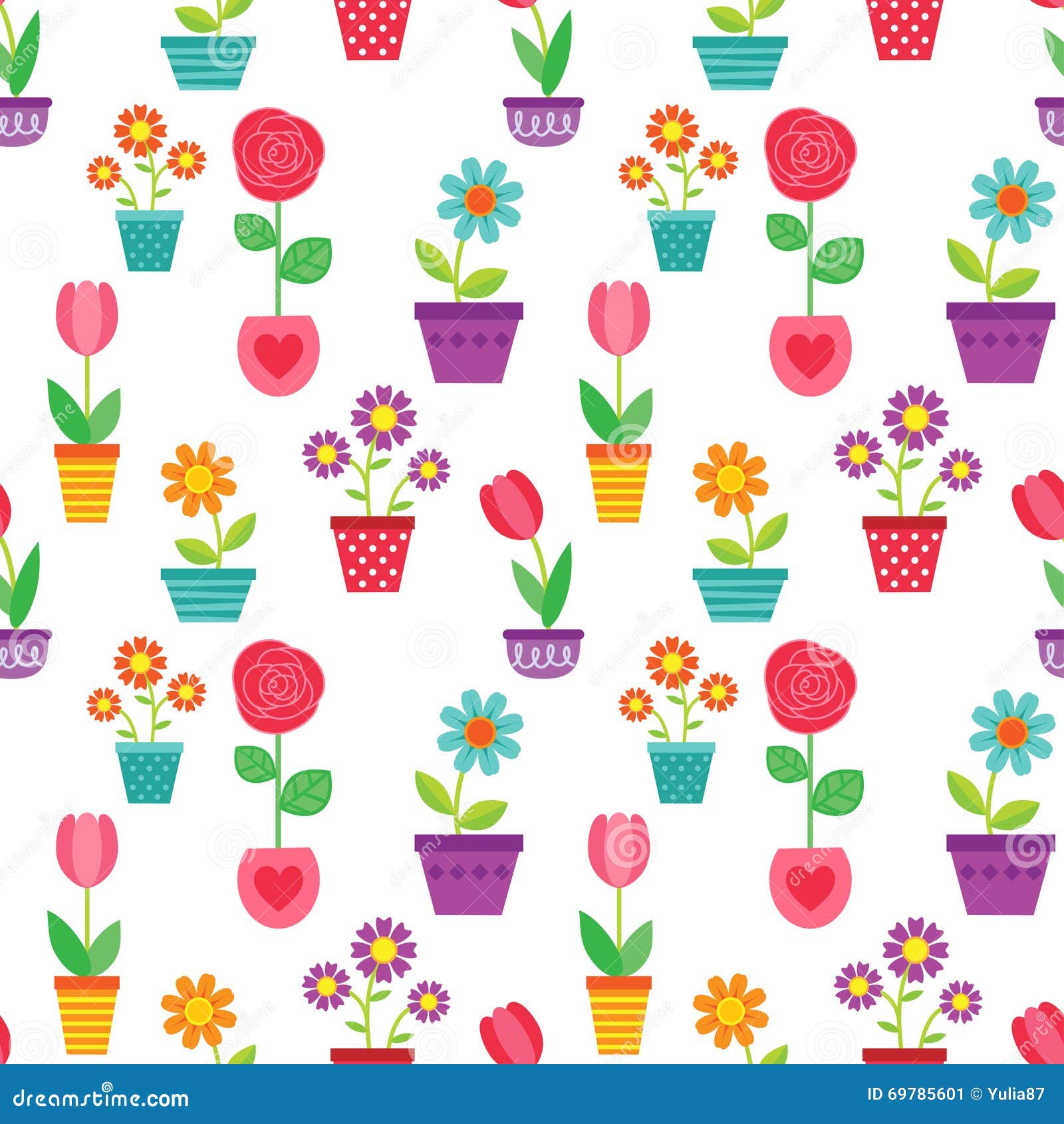 Seamless Pattern of Flowers in Pots Stock Vector - Illustration of ...
