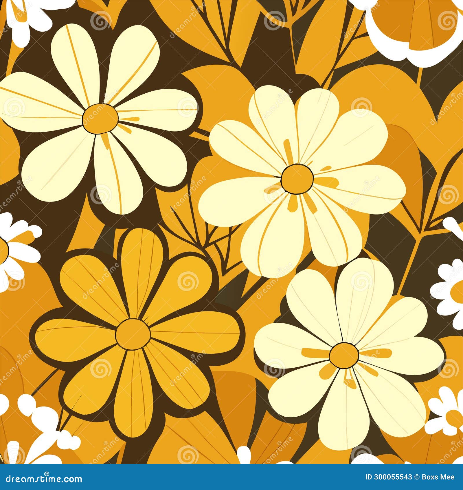 Seamless Pattern with Flowers in Retro Style. Vector Illustration Stock ...