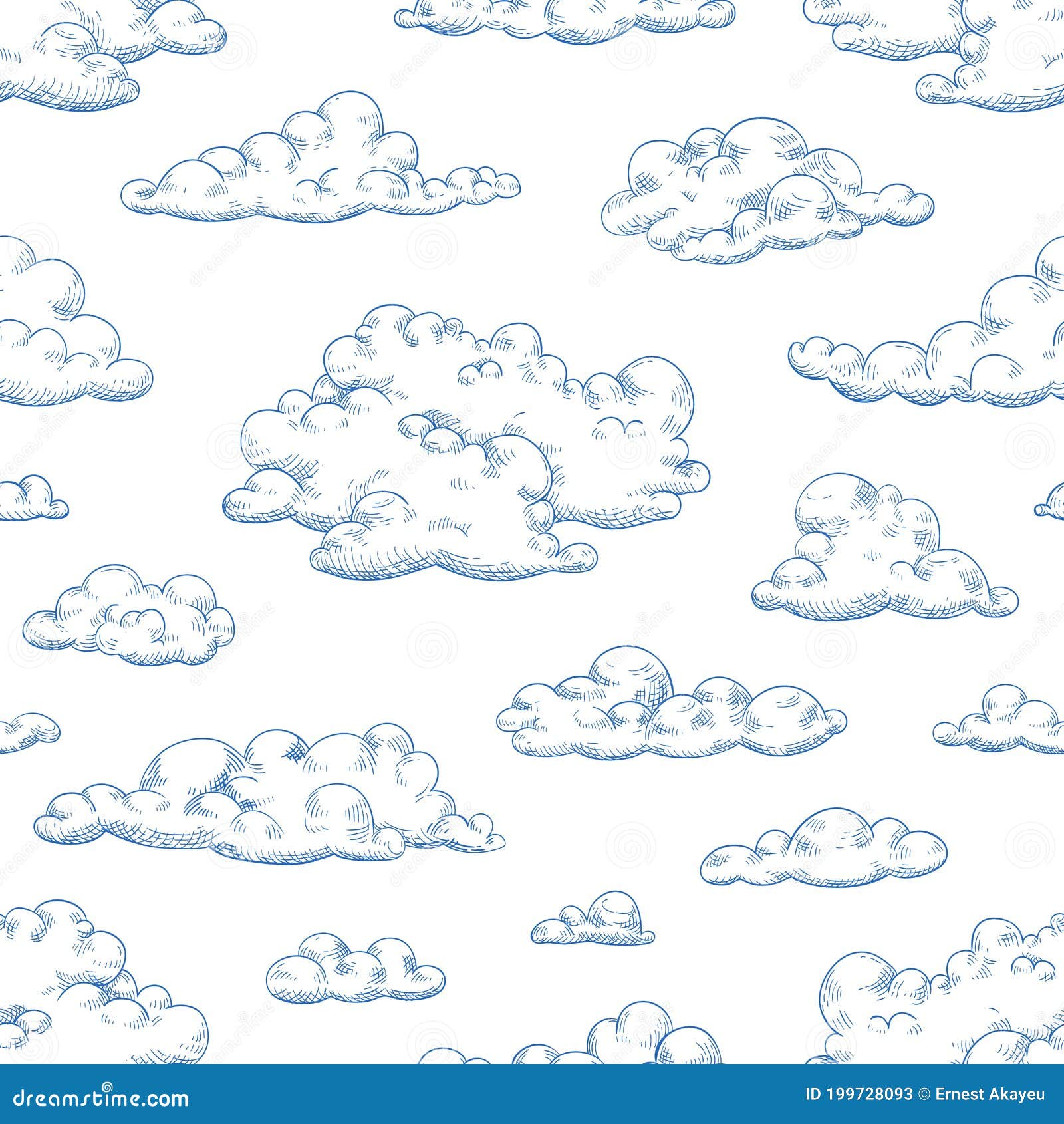 Seamless Pattern With Fluffy Clouds Or Cumulus. Drawing Of Cloudy Sky ...