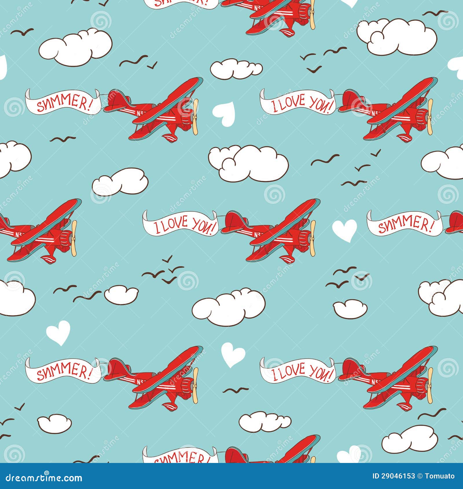 Seamless Pattern with Flying Airplane Stock Illustration - Illustration ...