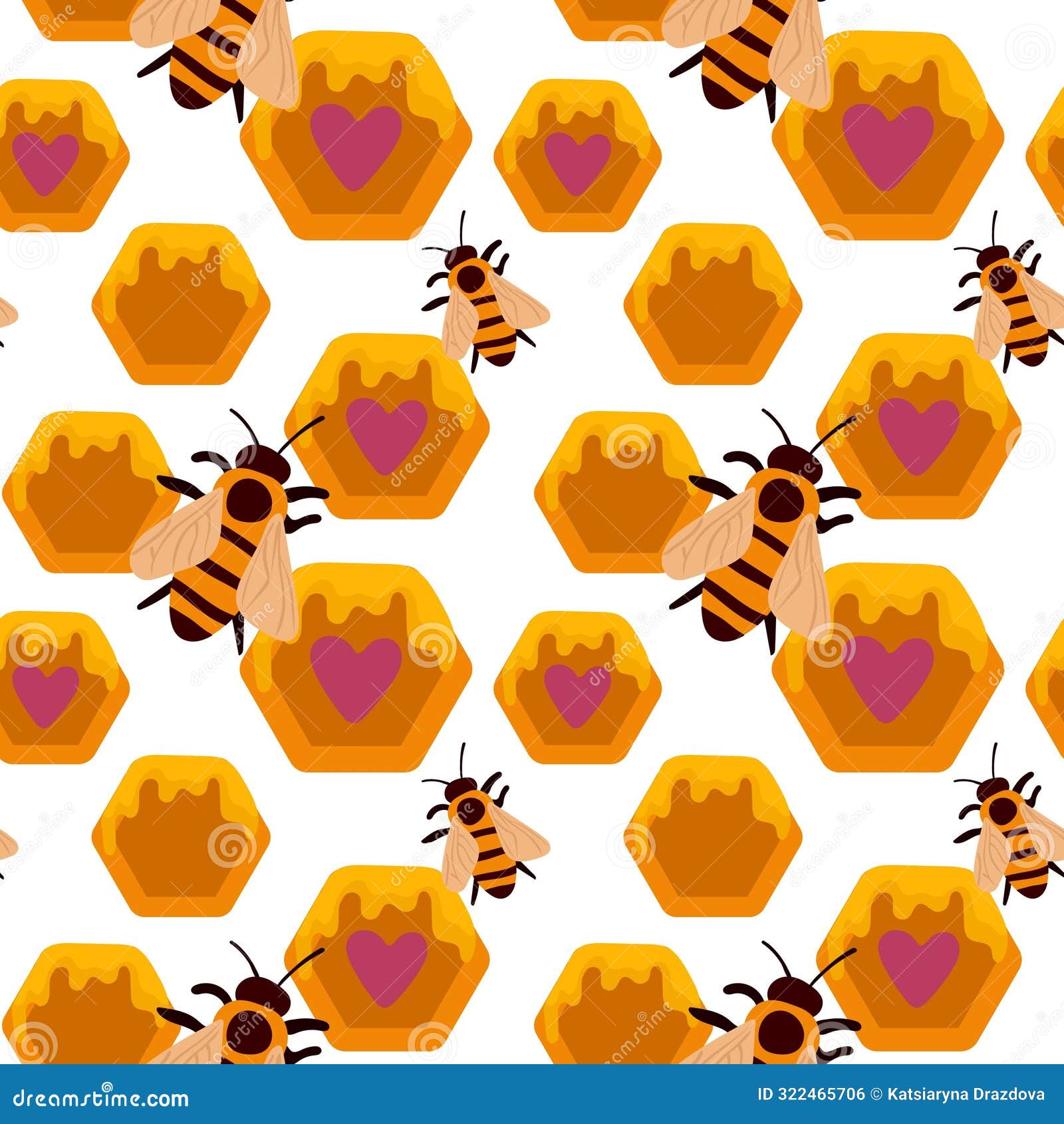 Seamless Pattern with Flying Bees. Vector Cartoon Black and Yellow Bees ...