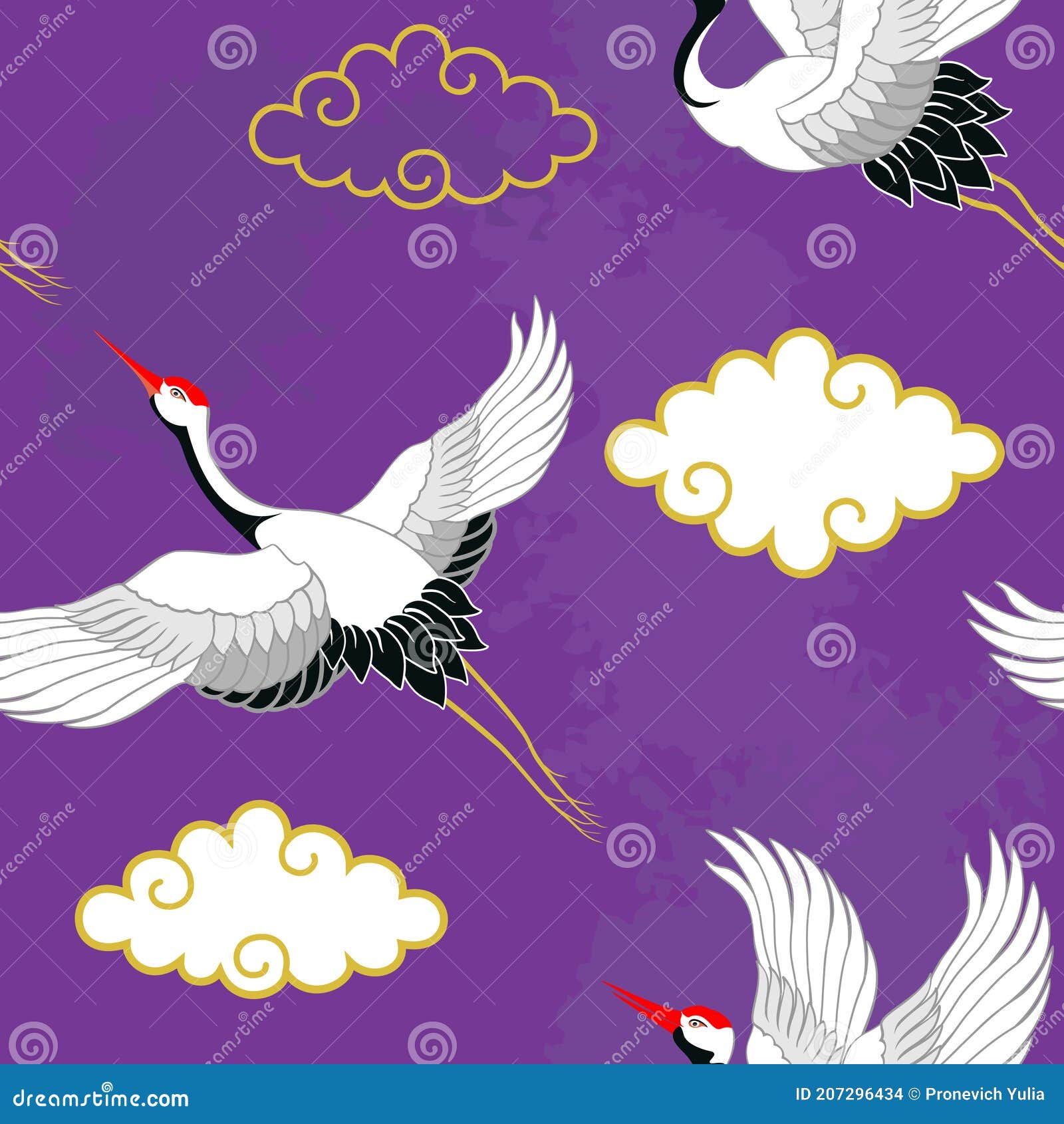 Seamless Pattern with Flying Birds. Crane. Heron. Japanese Pattern ...