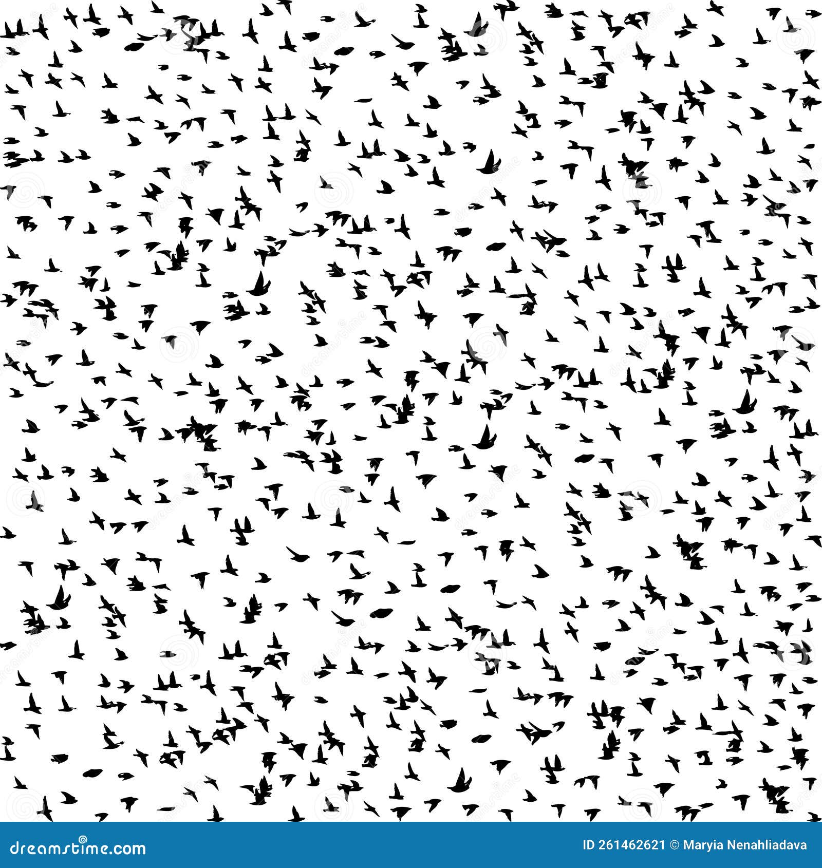 Seamless Pattern Flying Birds. Lots of Black Starlings. Vector ...
