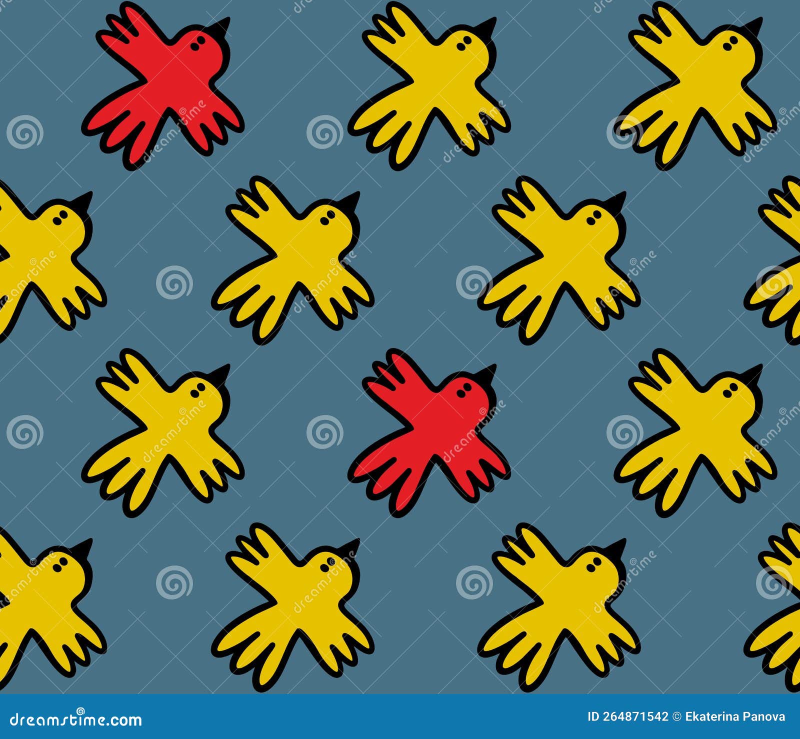 Seamless Pattern with Flying Birds in Simple Doole Style. Stock Vector ...