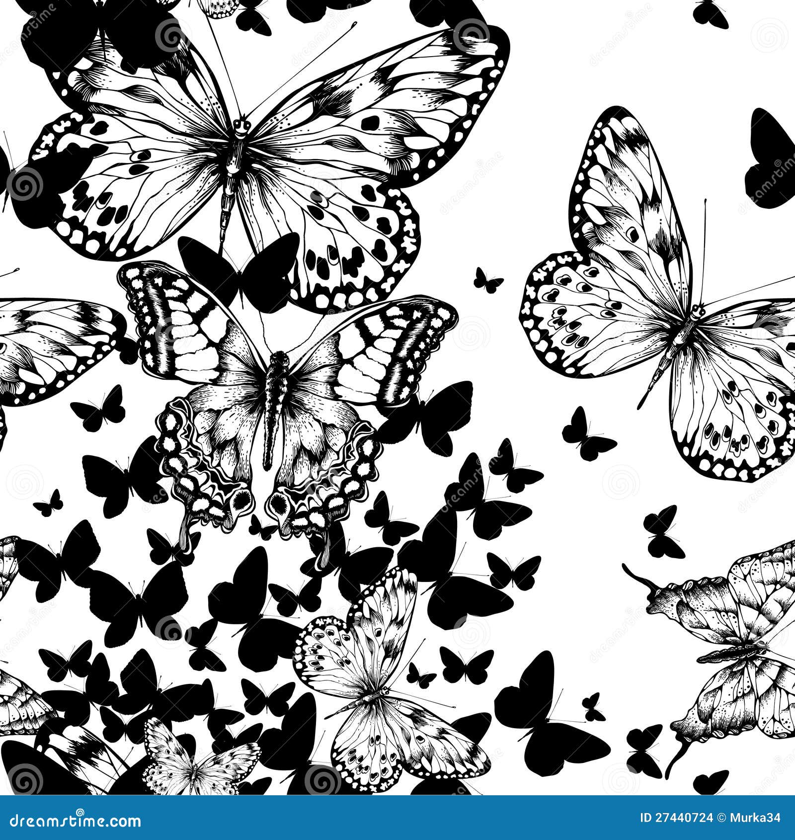 Seamless Pattern with Flying Butterflies, Hand Dra Stock Vector ...