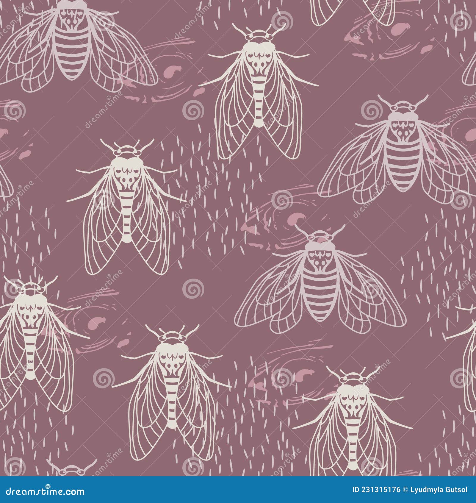 Seamless Pattern with Flying Cicadas and Abstract Elements. Trending ...