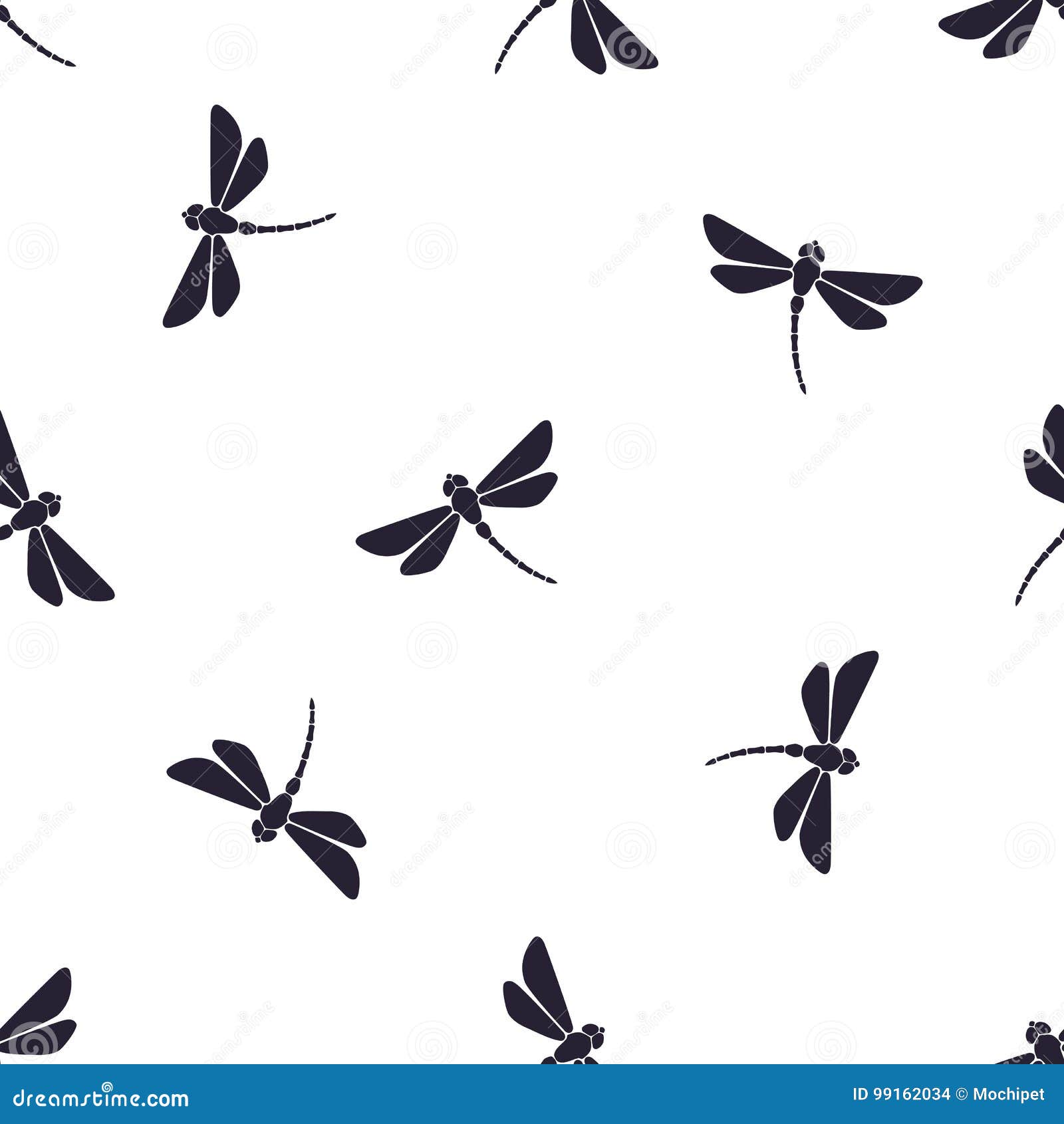Seamless Pattern with Flying Dragonfly with Curved Body Stock Vector ...