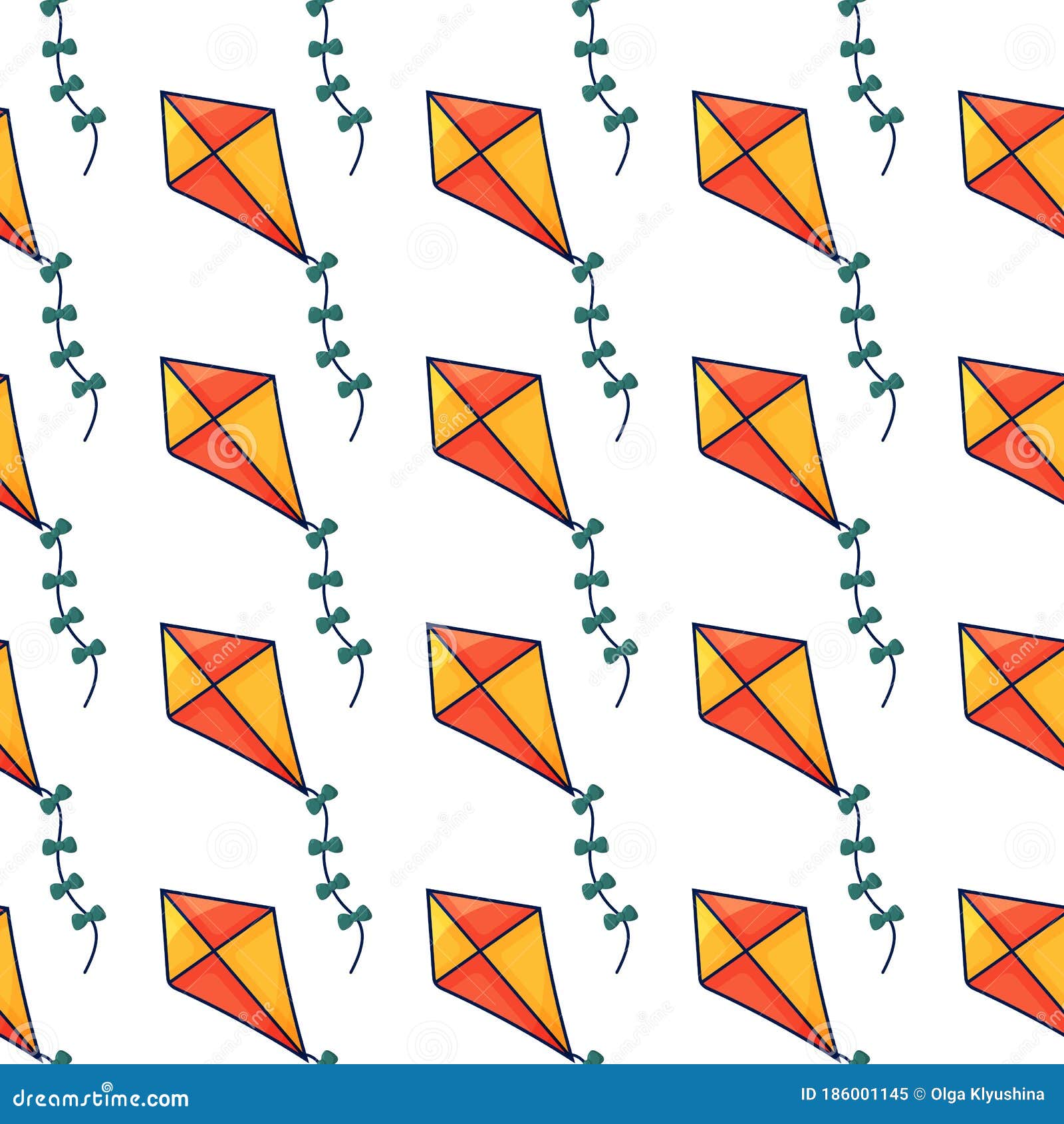 Seamless Pattern with Flying Kites. Vector Hand Drawn Illustration ...