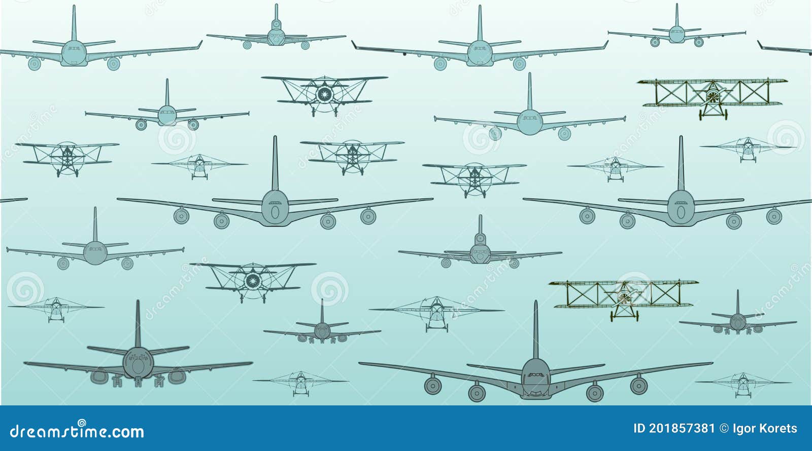 Seamless Pattern Flying Passenger Airplanes from Different Times ...