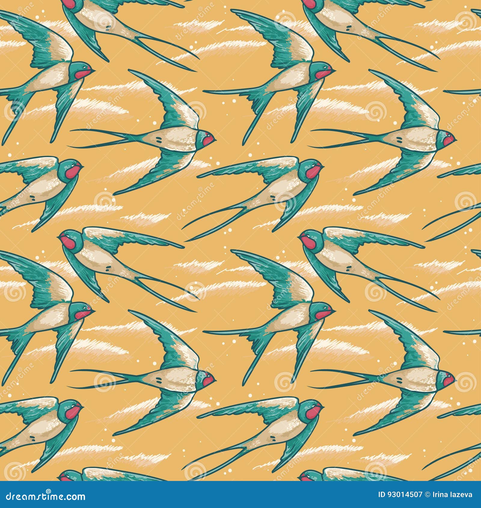 Seamless Pattern with Flying Swallows Stock Vector - Illustration of ...