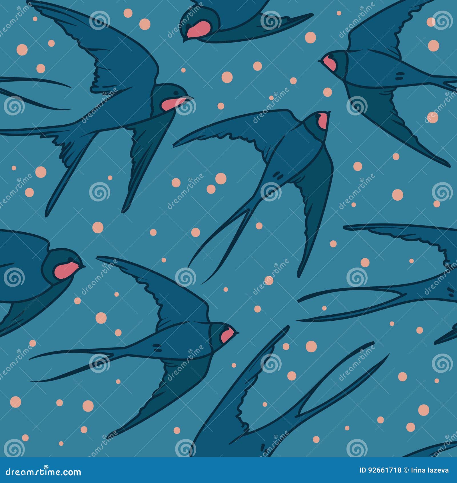 Seamless Pattern with Flying Swallows Stock Vector - Illustration of ...