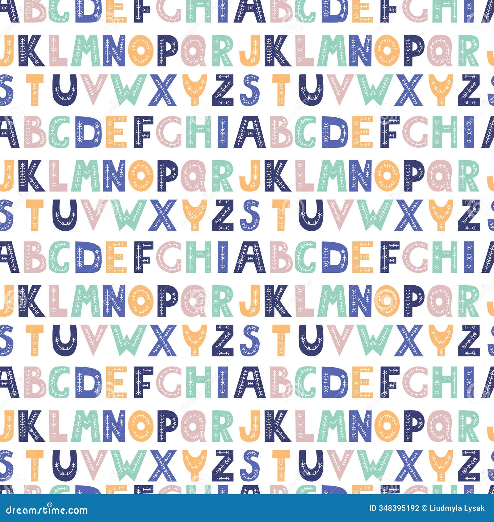Seamless Pattern Folk Alphabet. Decorative Multi-colored Letters on ...