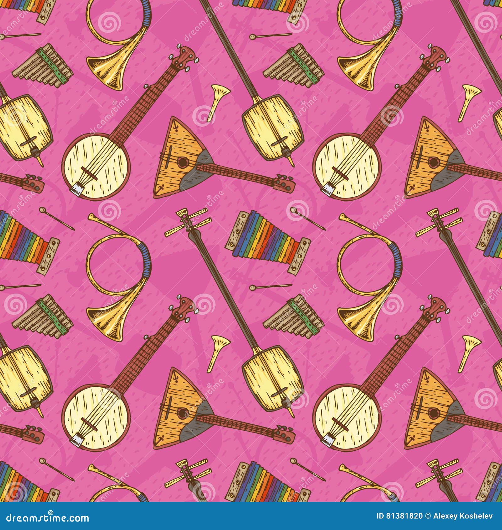 Seamless Pattern With Folk Musical Instruments Vector Illustration ...