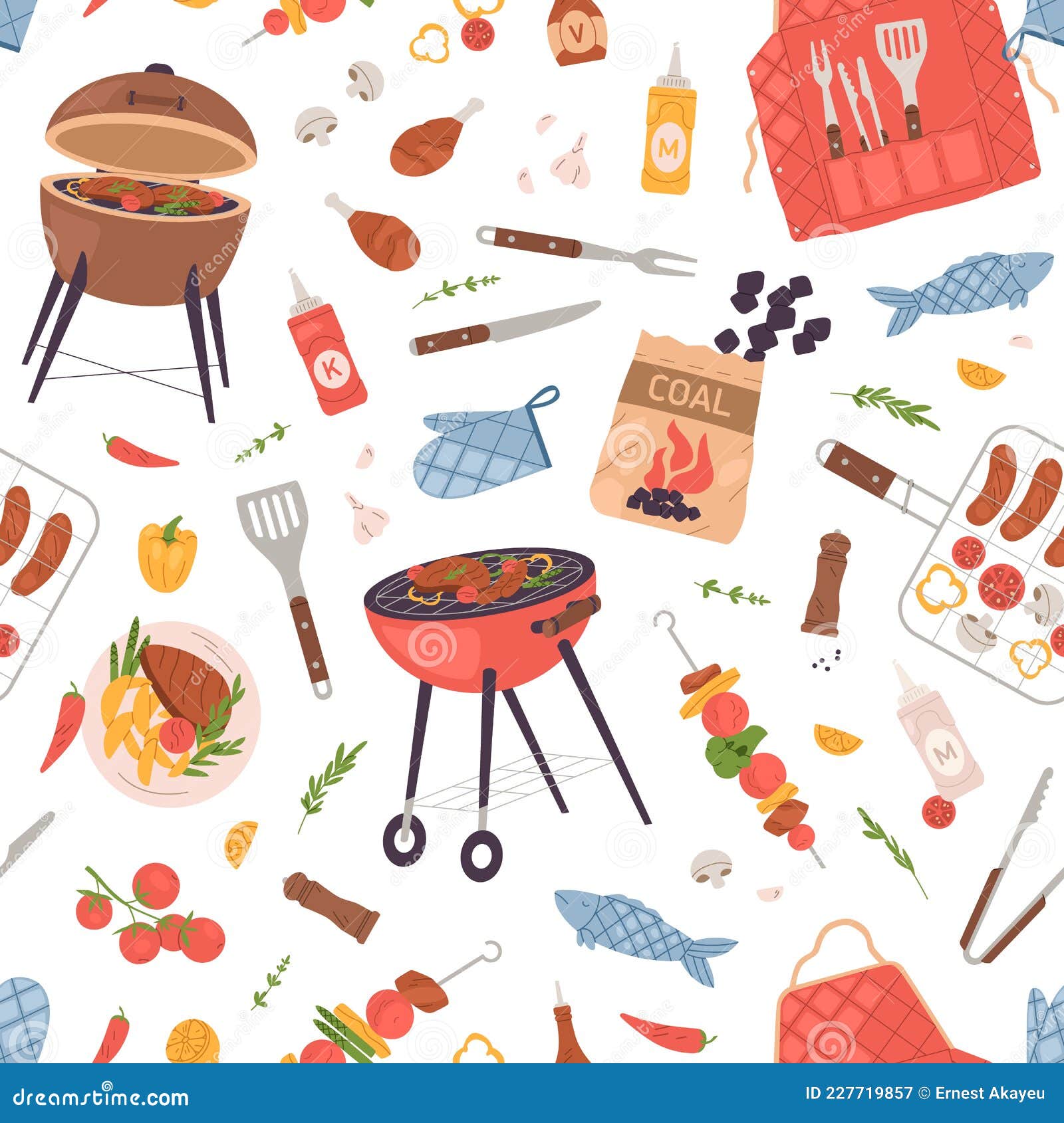 Seamless Pattern with Food for BBQ Party. Repeatable Texture with ...