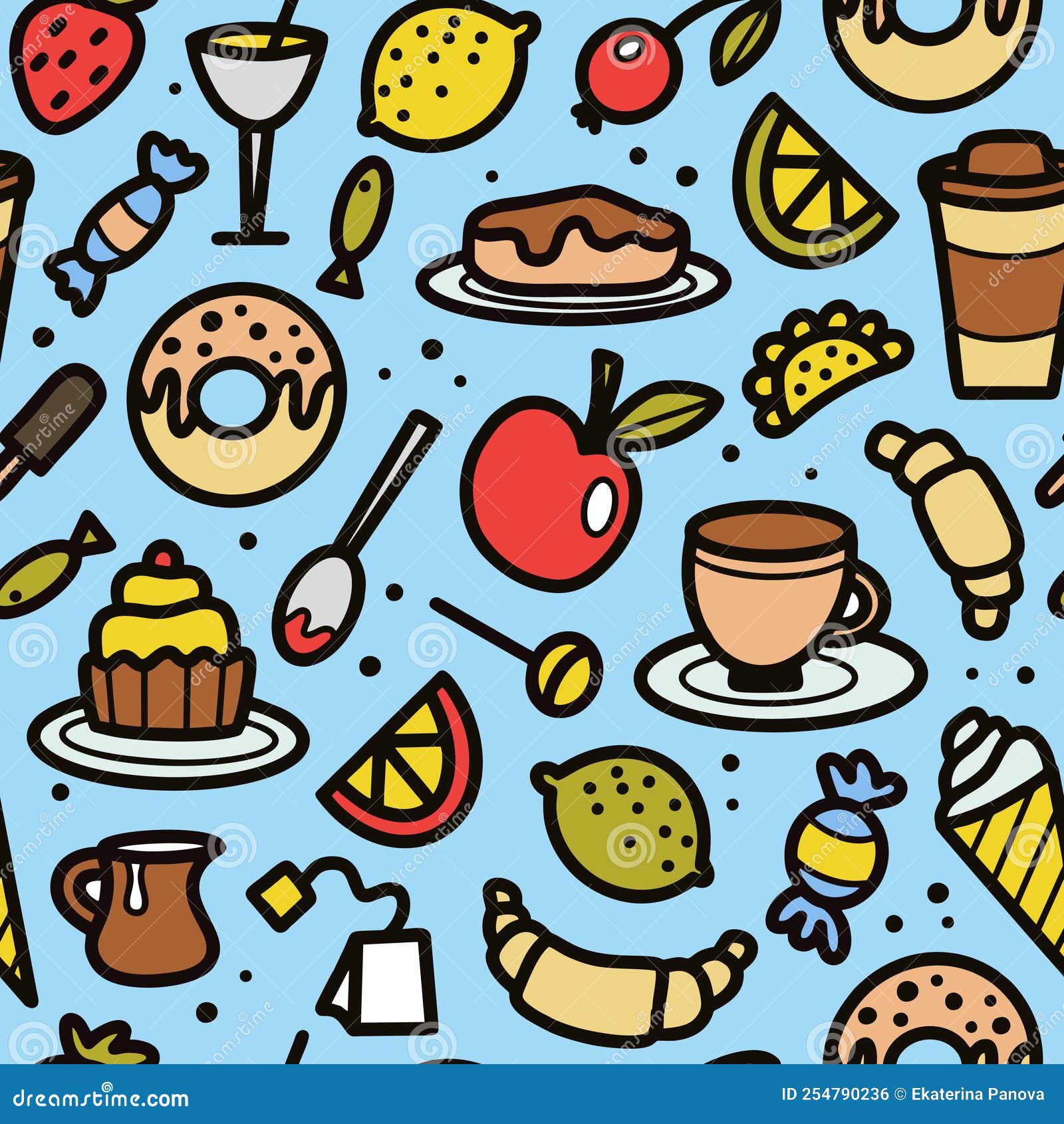 Seamless Pattern with Food and Drinks. Vector Art. Stock Vector ...
