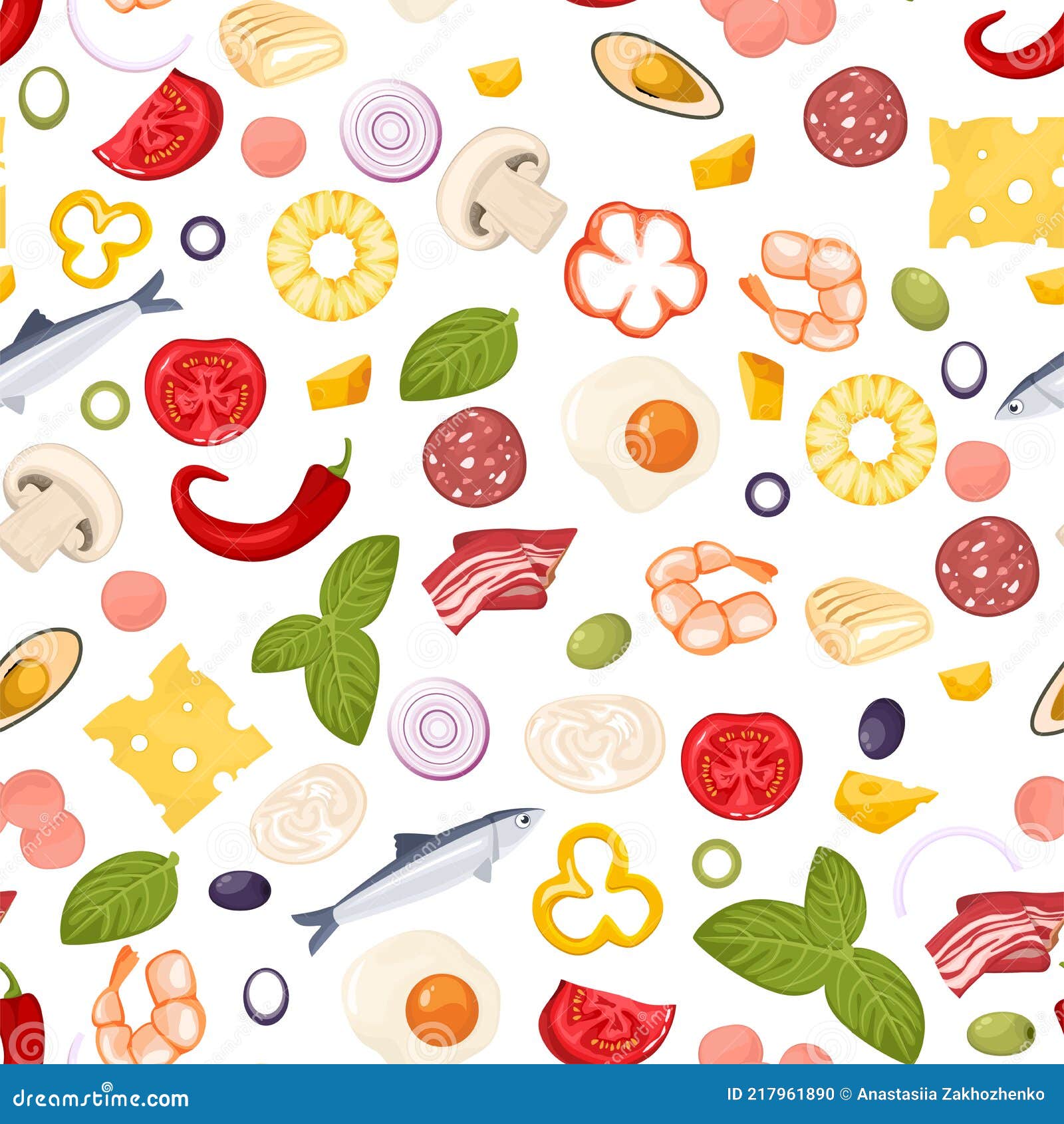 Seamless Pattern with Food, Pizza Ingredients. Pattern for Box, Fabric ...