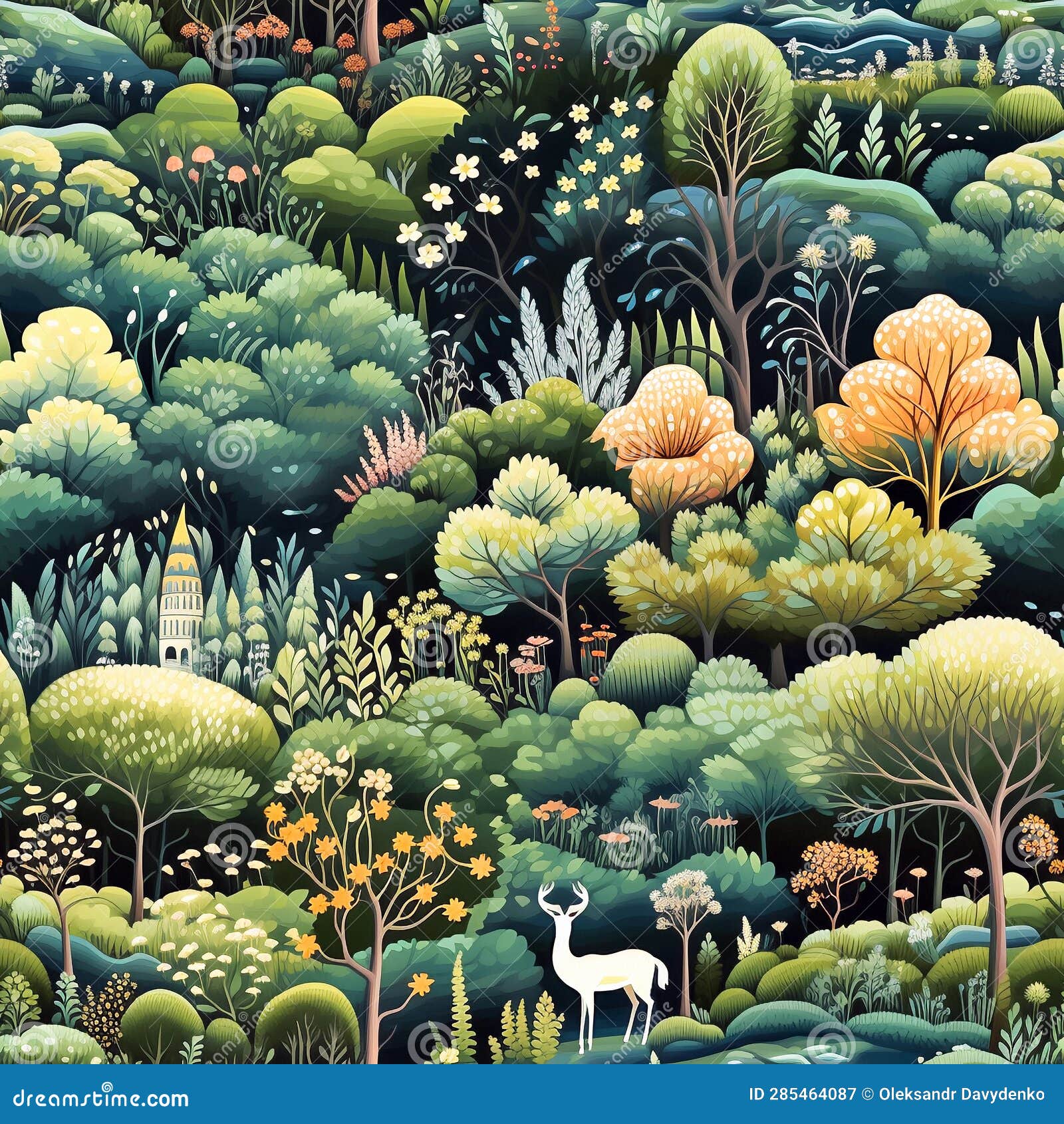 Seamless Pattern with Forest and Animals. Green Summer Nature, Textile ...